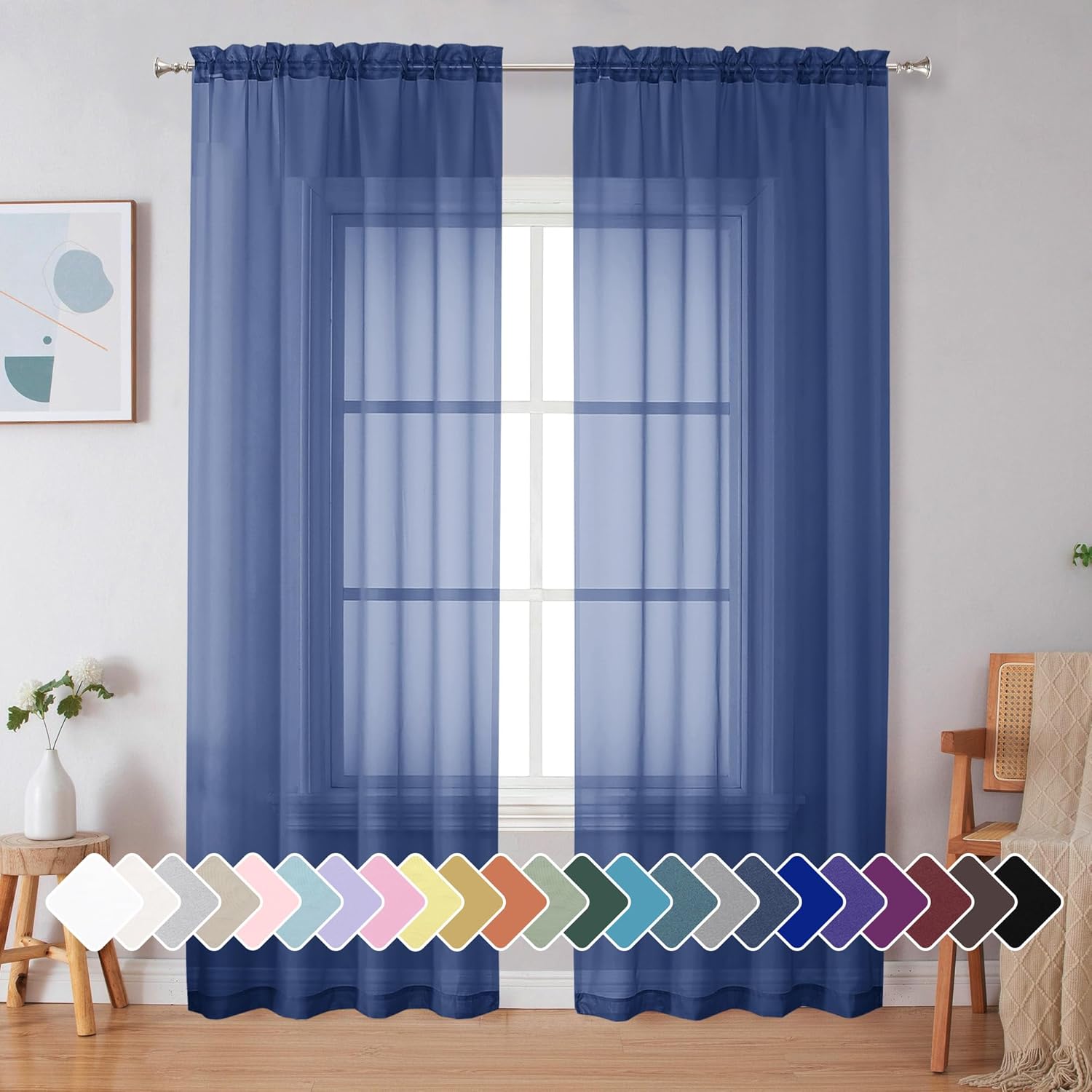 Amazon.com: Simplebrand Royal Blue Sheer Curtains 84 Inches Long 2 ...