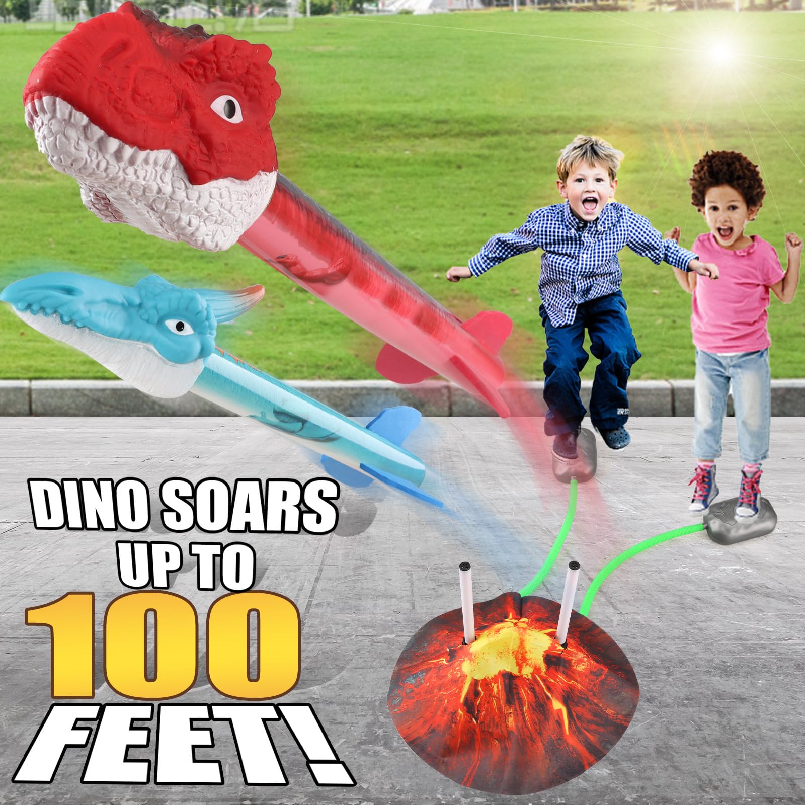 YOTOY Dinosaur Rocket Launcher for Kids - Fun Double Outdoor Toys ...