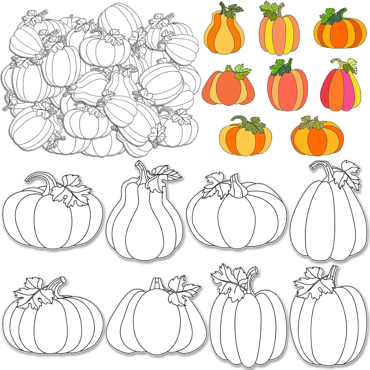 Amazon.com: Qeeenar 80 Pcs Fall Coloring Pumpkin Crafts Color Your Own ...