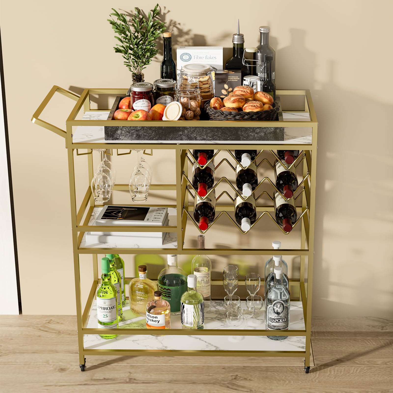 DAWNYIELD 3 Tier Mobile Drinks Trolley Bar Serving Cart on Wheels with ...