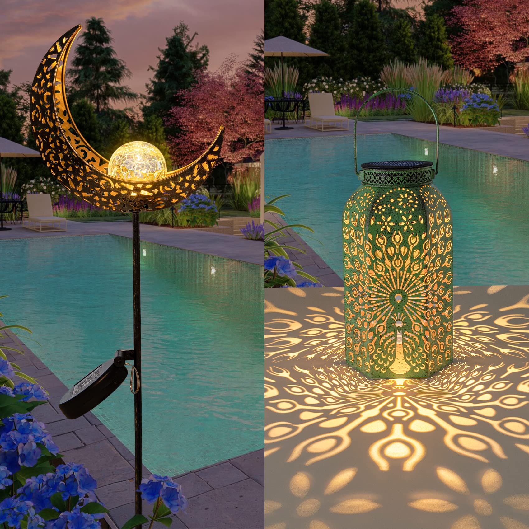 Amazon.com: HOMEIMPRO 1 Moon Solar Garden Lights, 2Pack Peacock Solar ...