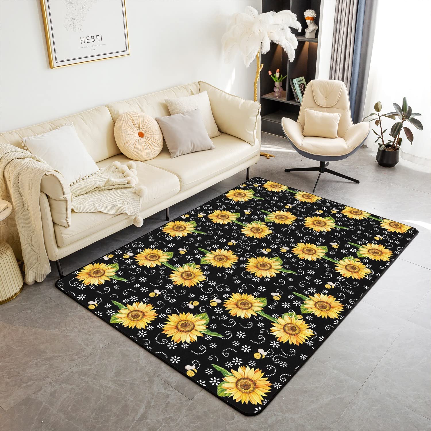 Amazon.com: Sunflower Area Rug 3x5 Bee Carpet for Kids Girls Boys ...