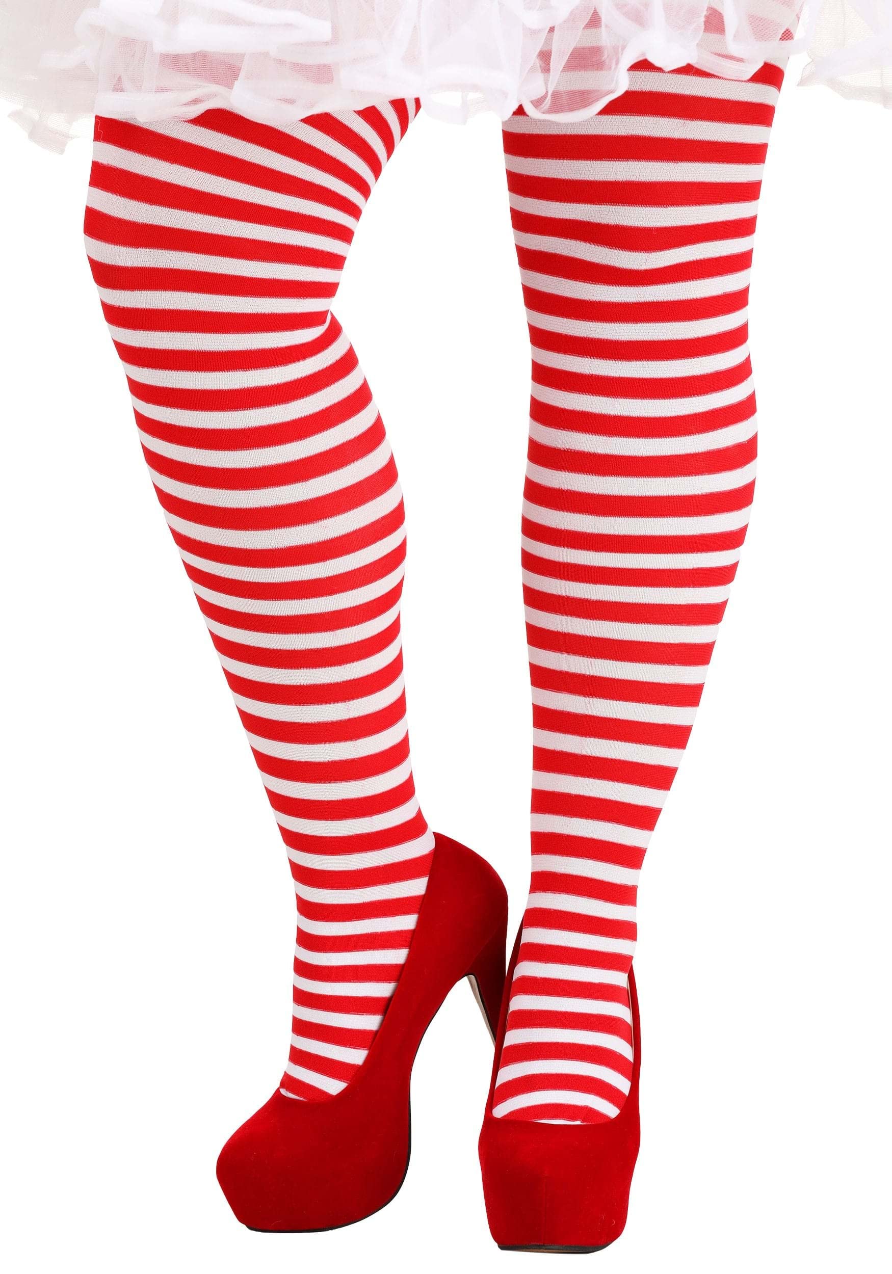Amazon.com: Fun Costumes Women's Plus Size Striped Candy Cane Tights ...