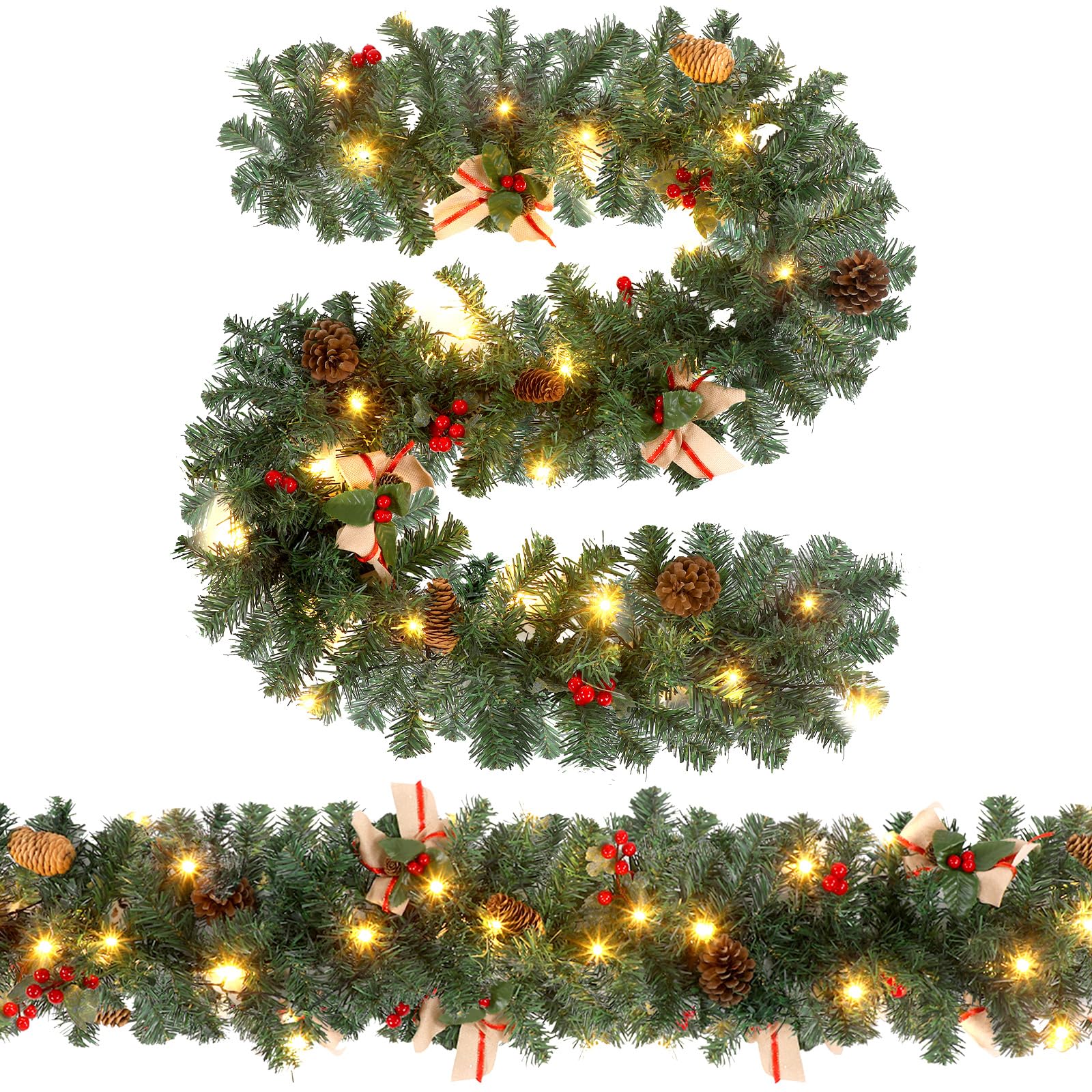 Amazon.com: Ceenna 2 Pcs 6 ft Christmas Garland with Lights Christmas ...