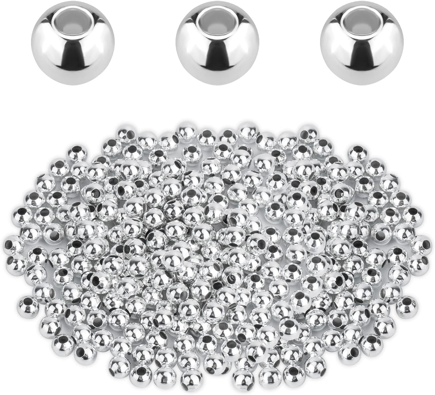 Amazon.com: LolliBeads (R) Silver Plated Smooth Round Metal Beads 4 mm ...