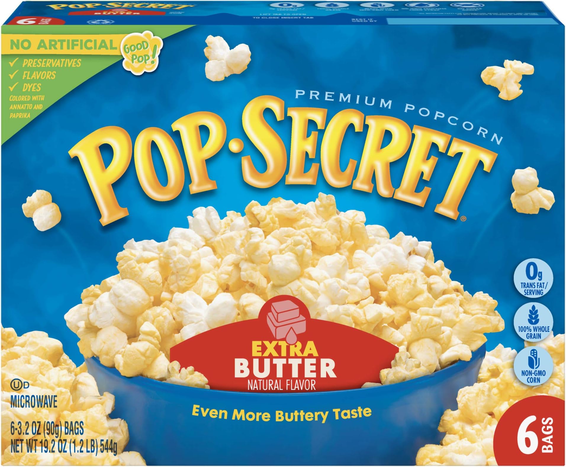 Amazon.com: Pop Secret Extra Butter Microwave Popcorn 6ct (3.2oz Bags ...