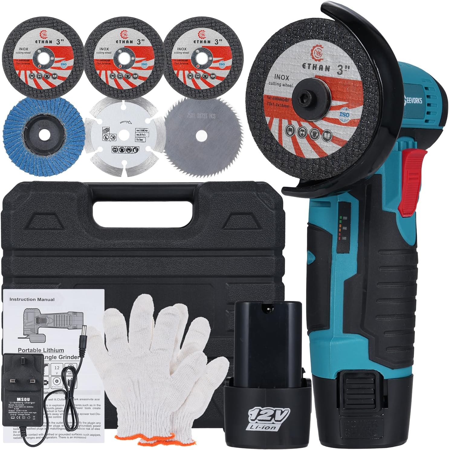 Geevorks Mini Cordless Angle Grinder,12V Battery Angle Grinder with ...