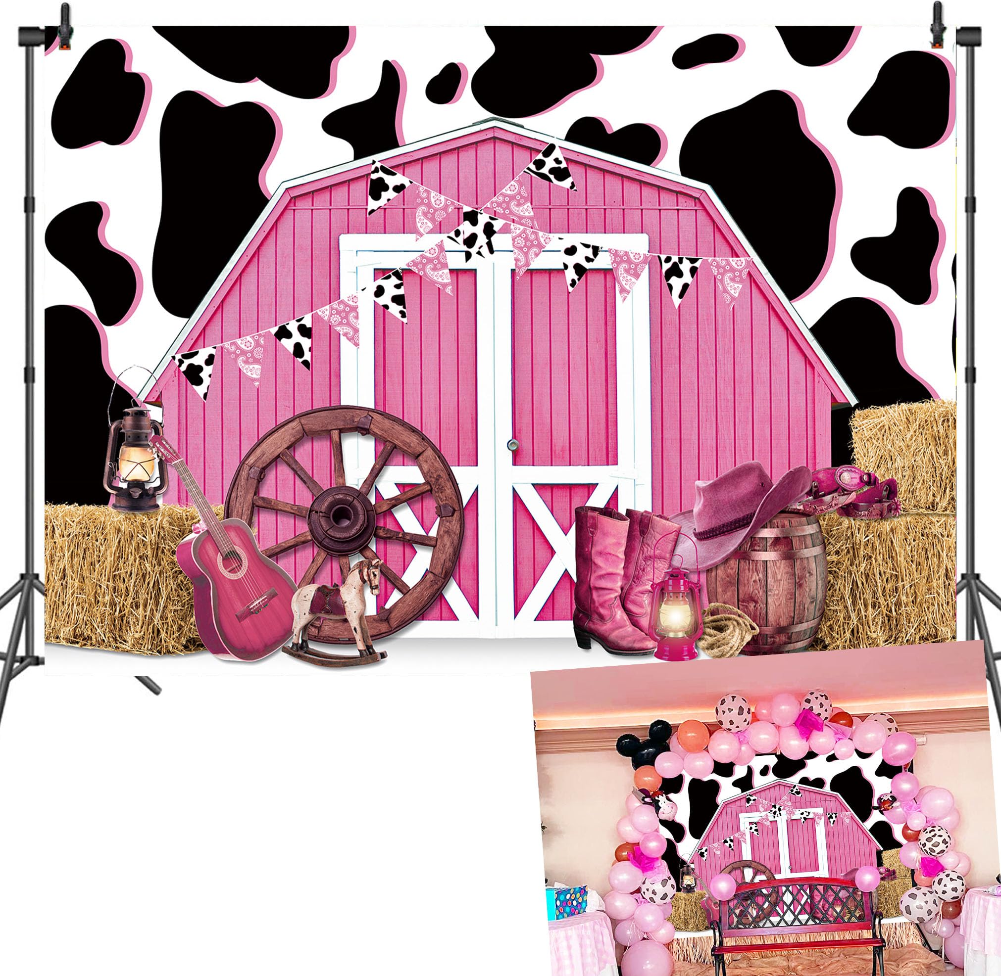 Amazon.com : 7x5ft Cowgirl Backdrop Cow Print Backdrops Pink Barn ...