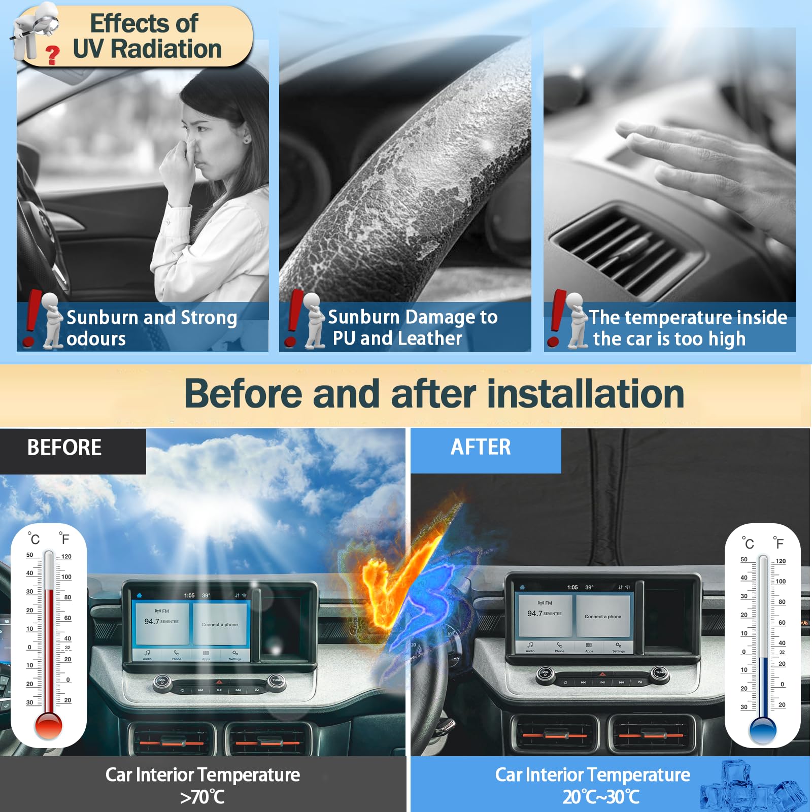 Snapklik.com : For 2024 2025 Ford Maverick Windshield Sun Shade, For ...