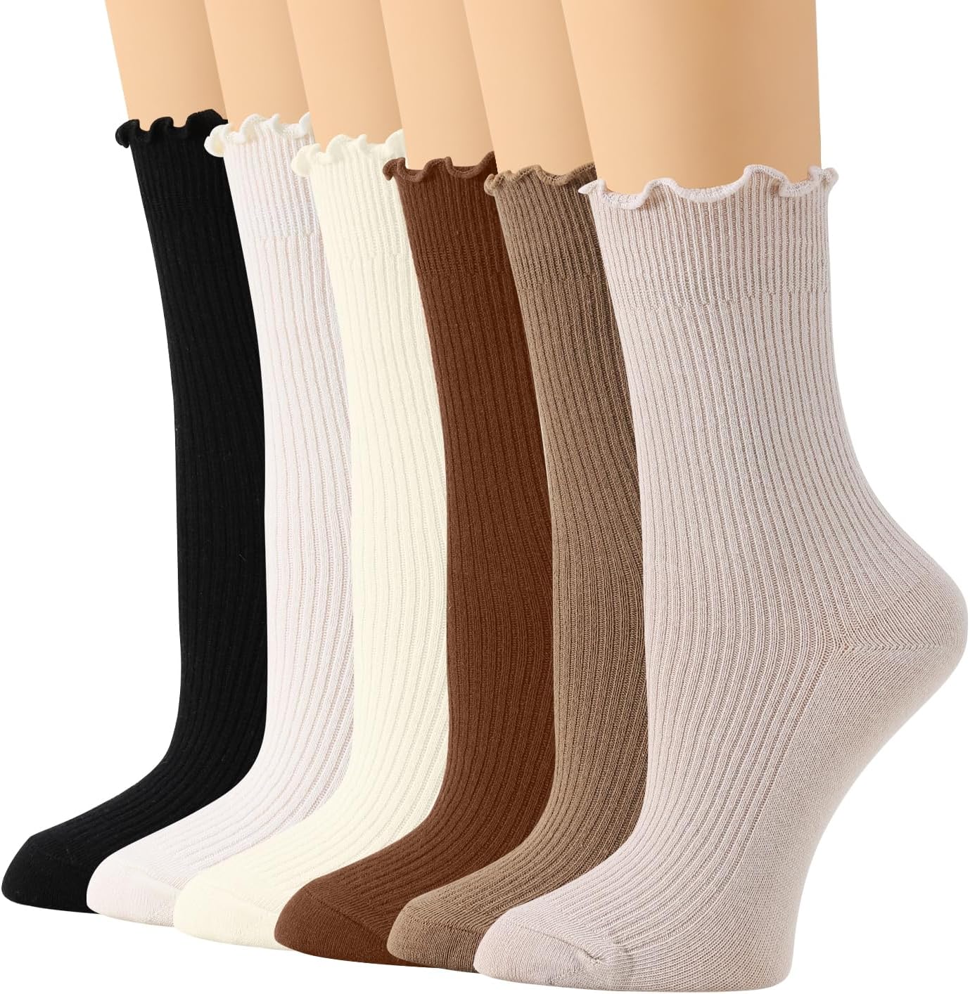 Amazon.com: Yawlsow Women's Ruffle Socks, 6Pairs Cute Frilly Ankle Turn ...