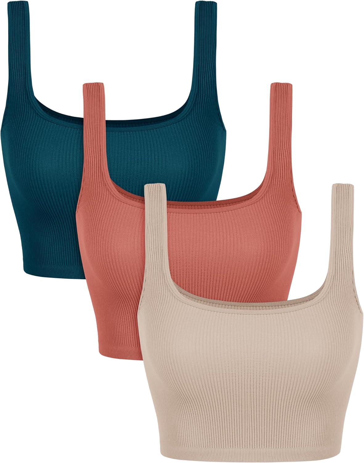ODODOS 3-Pack Seamless Square Neck Crop Tank for Women Ribbed Knit Soft ...