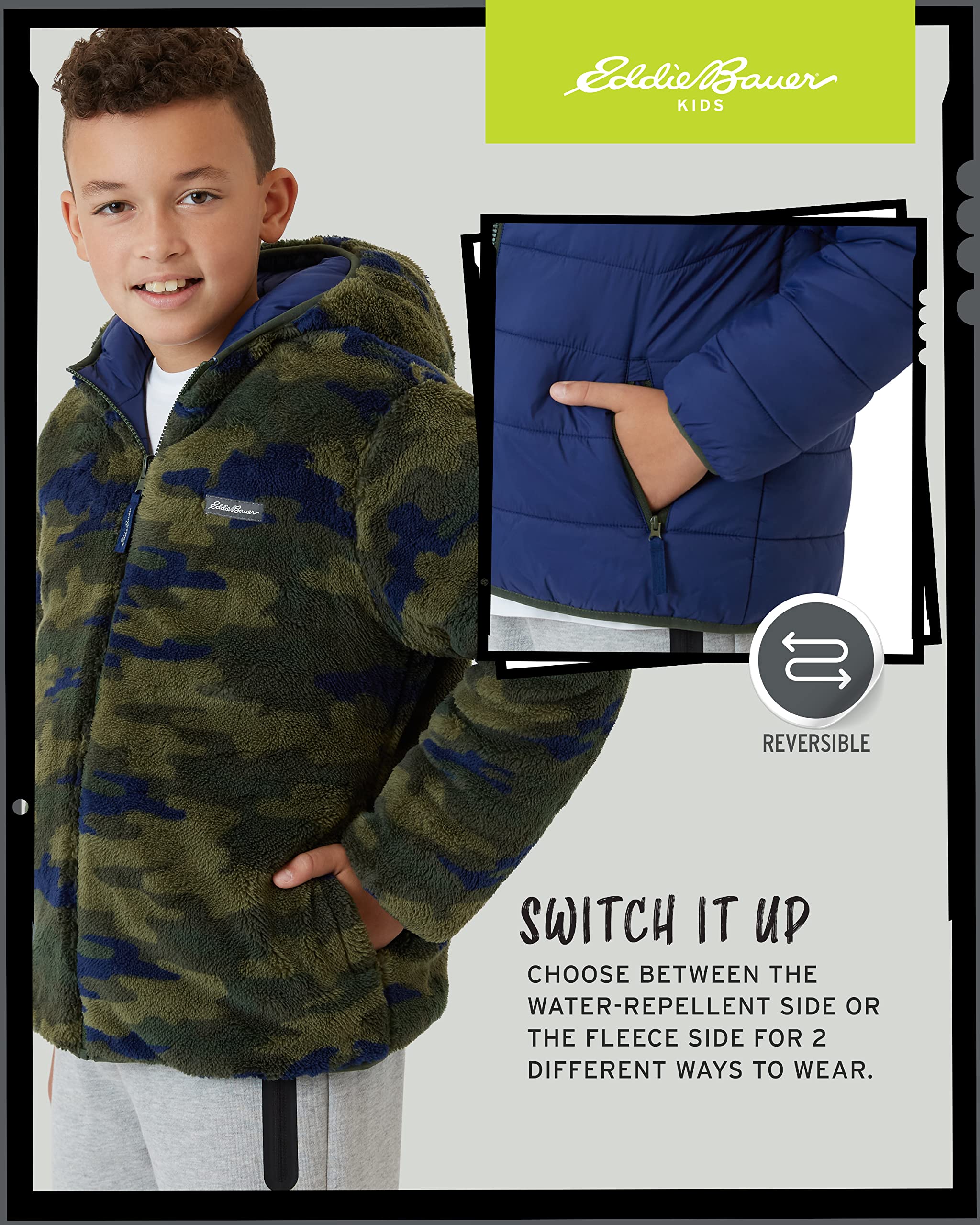 Snapklik.com : Eddie Bauer Boys Reversible Jacket - Waterproof ...