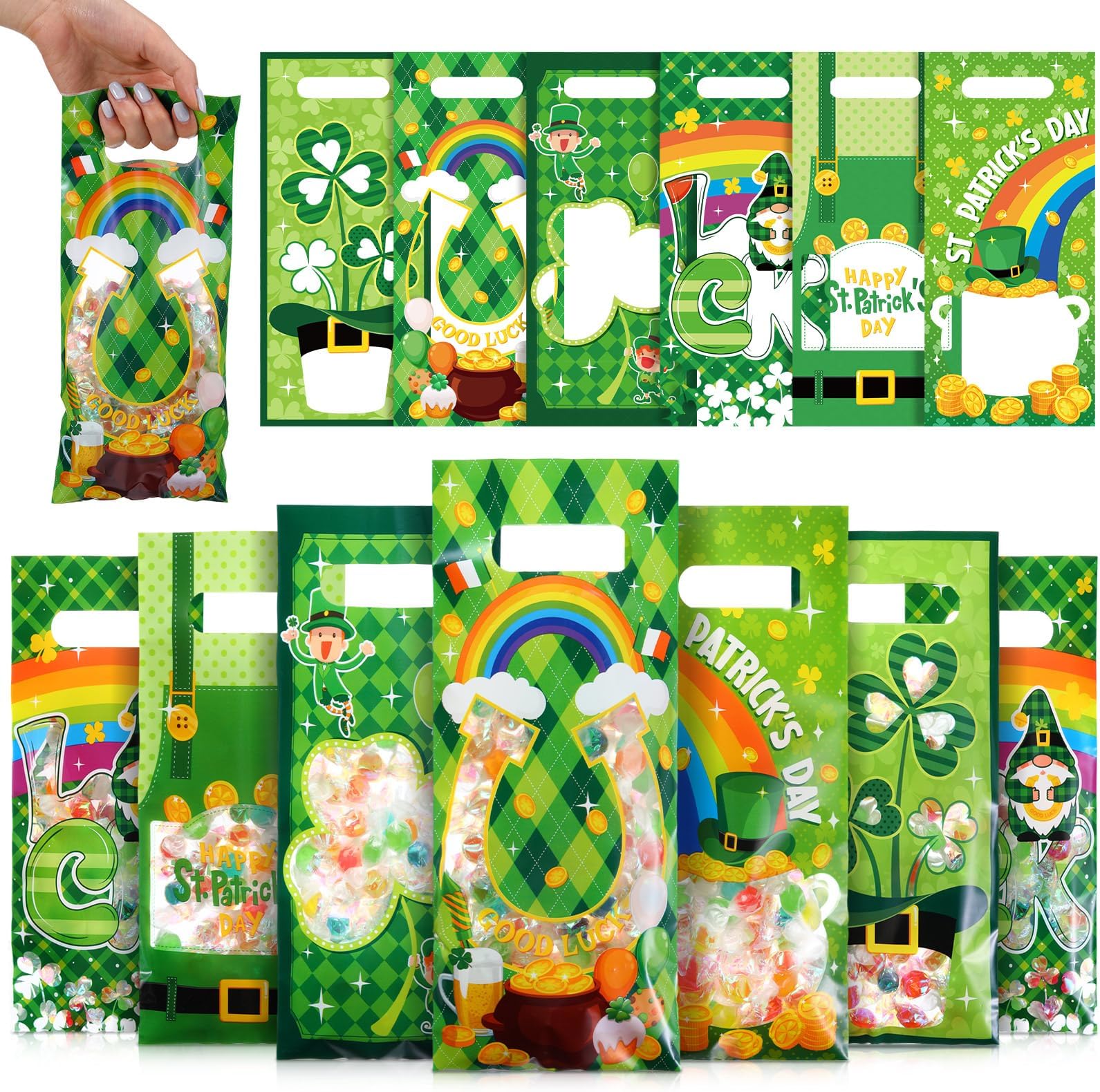 Amazon.com: Pasimy 60 Pcs St. Patrick's Day Party Favor Bags Shamrock ...