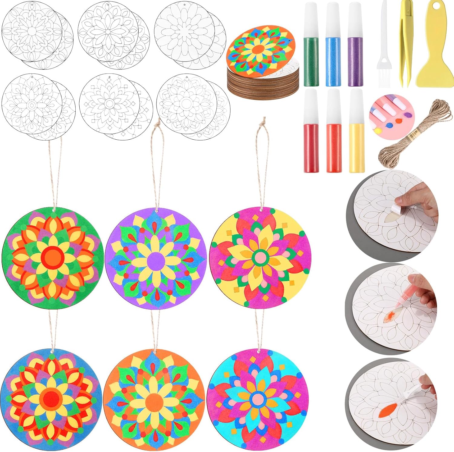 Amazon.com: Kolldenn 12 Pcs 7 Inch Wooden Diwali Mandala Sand Arts ...