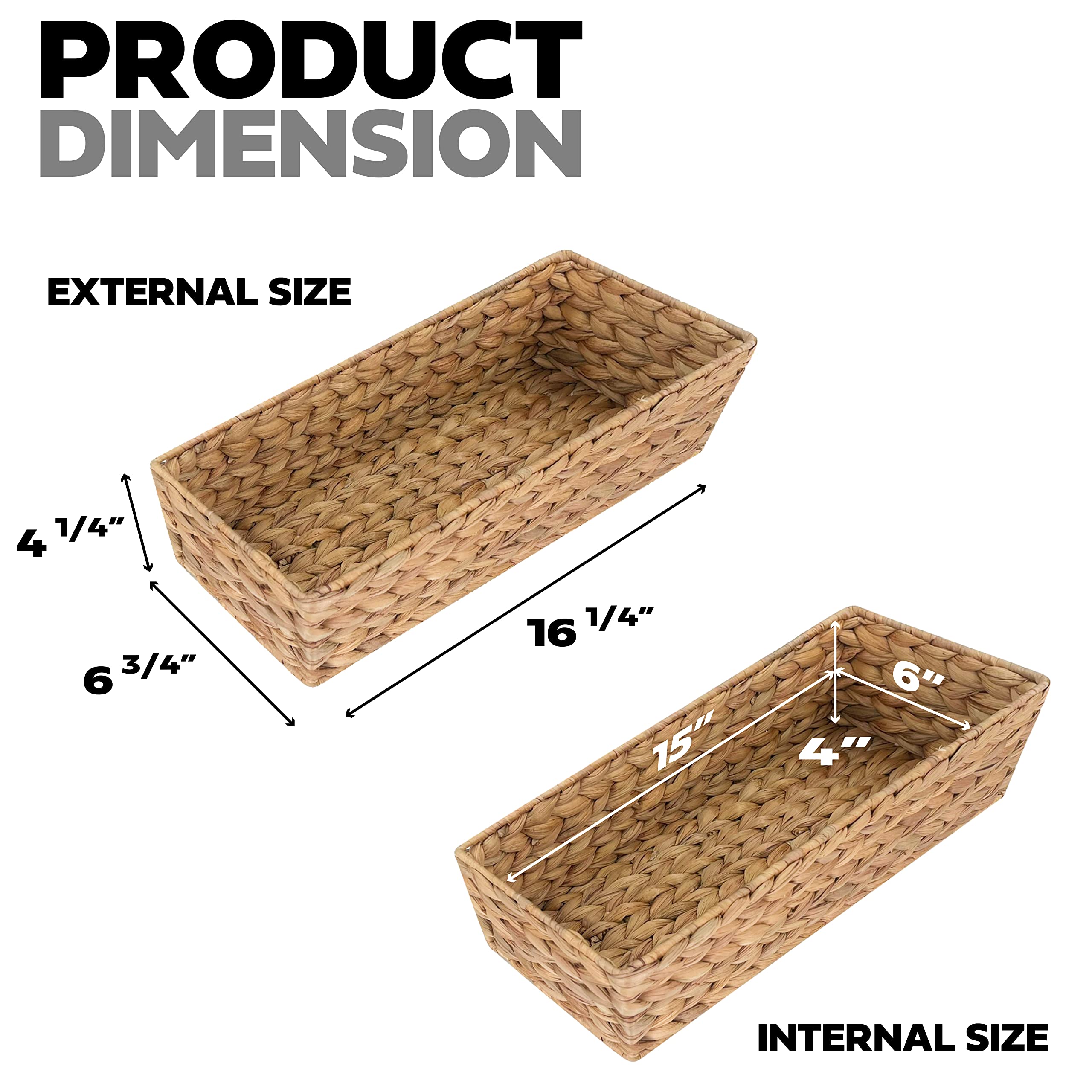 HOMESTEAD Water Hyacinth Storage Baskets, Long Narrow Rectangular ...