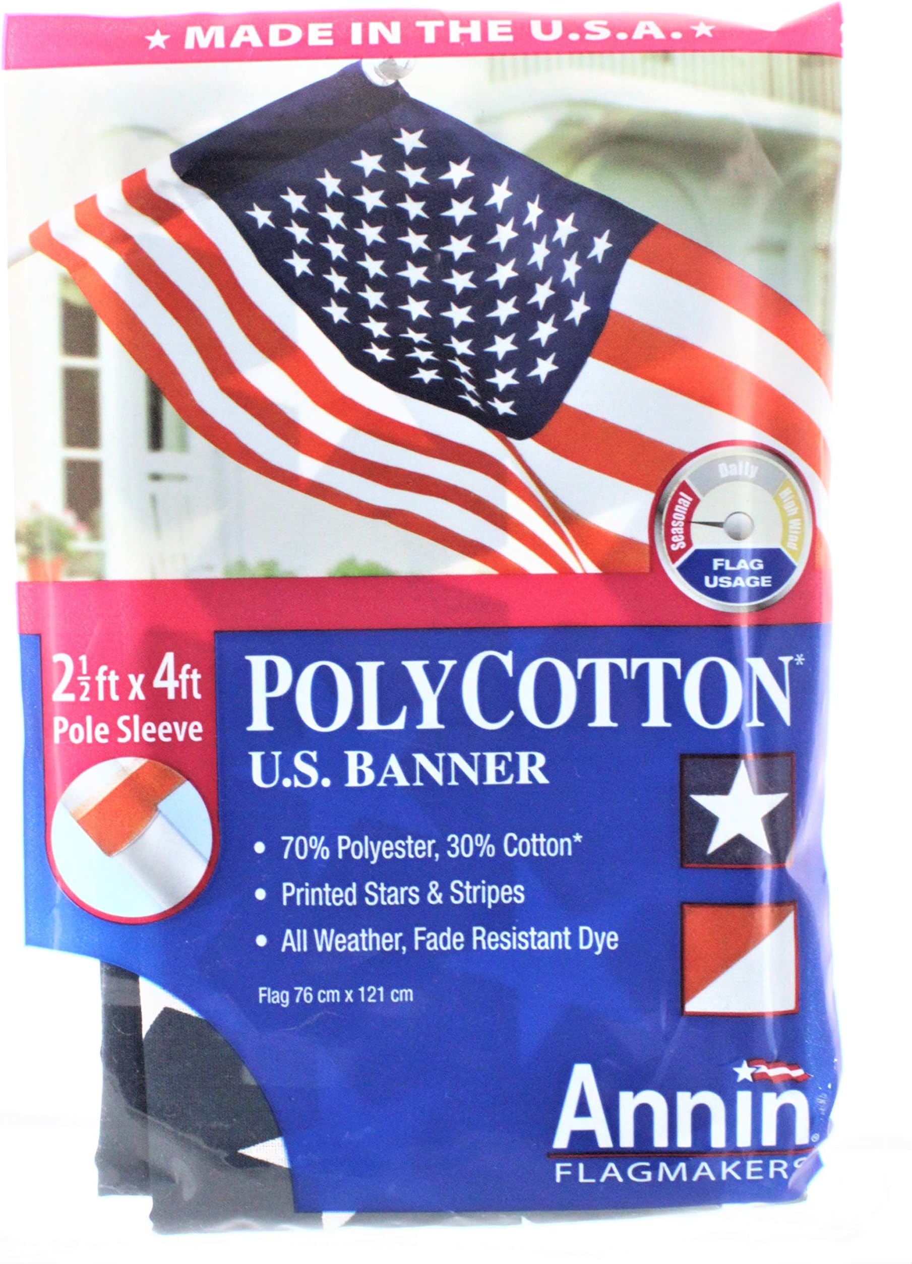 Amazon.com : Annin & Co 2-1/2' X 4' Poly-Cotton U.S. American Banner ...
