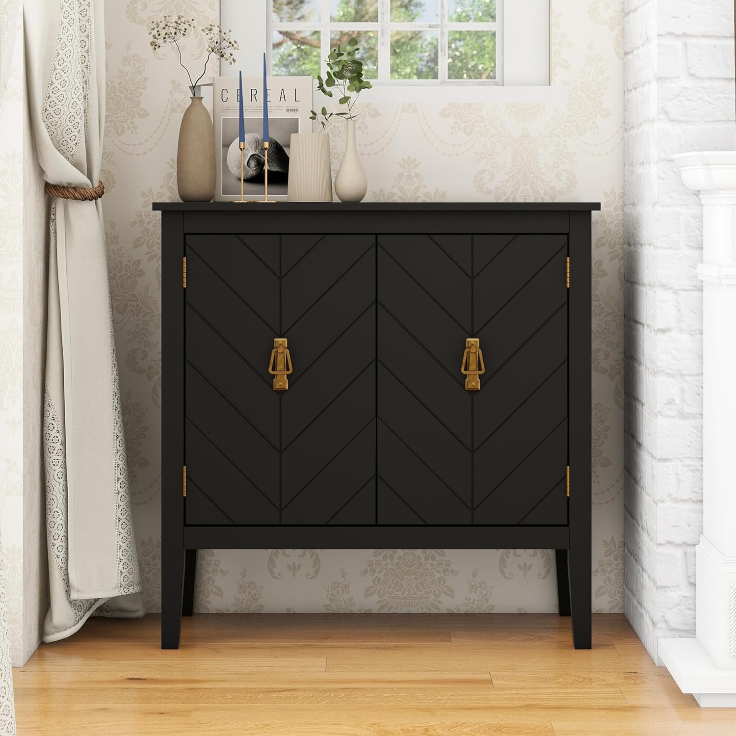 Amazon.com - JONAFORS 2 Door Wooden Storage Cabinet with Doors,Black ...