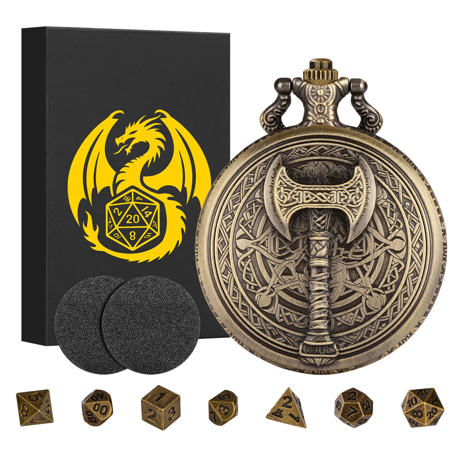 Amazon.com: Mini DND Dice Set with Steampunk Barbarian Axe Pocket Watch ...