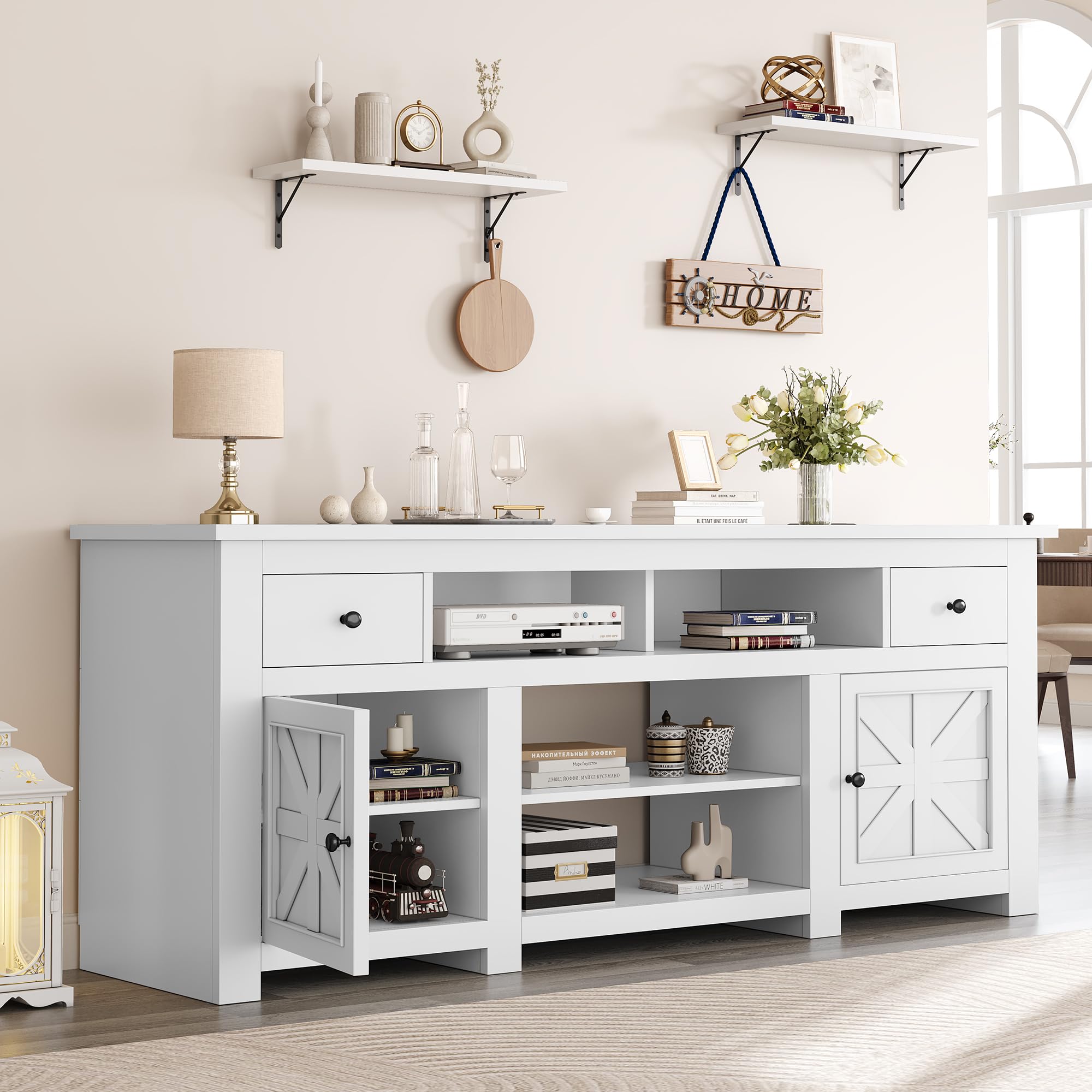 YITAHOME Farmhouse TV Stand, Entertainment Center with Power Outlet for ...