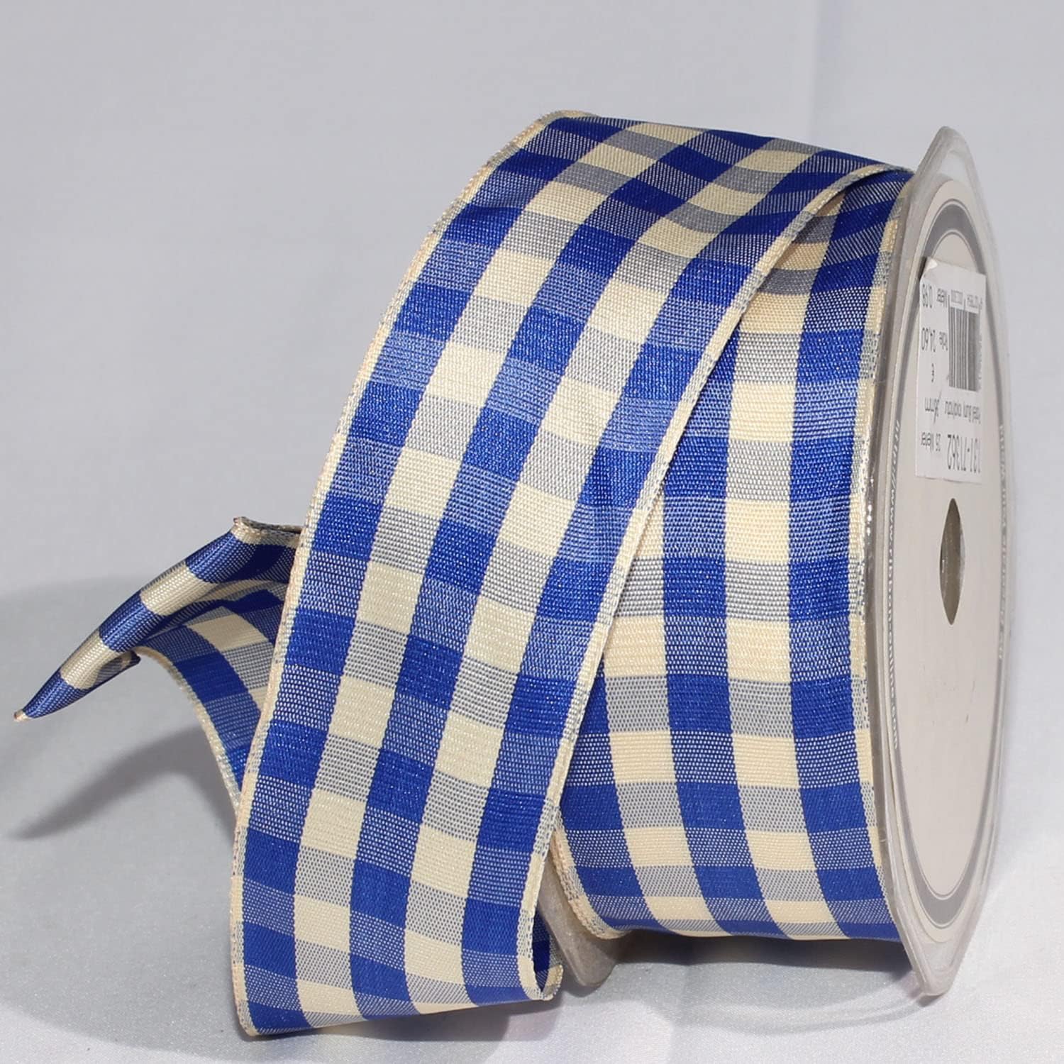 Amazon.com: Blue and Ivory Gingham Wired Woven Edge Ribbon 1.5" x 27 ...