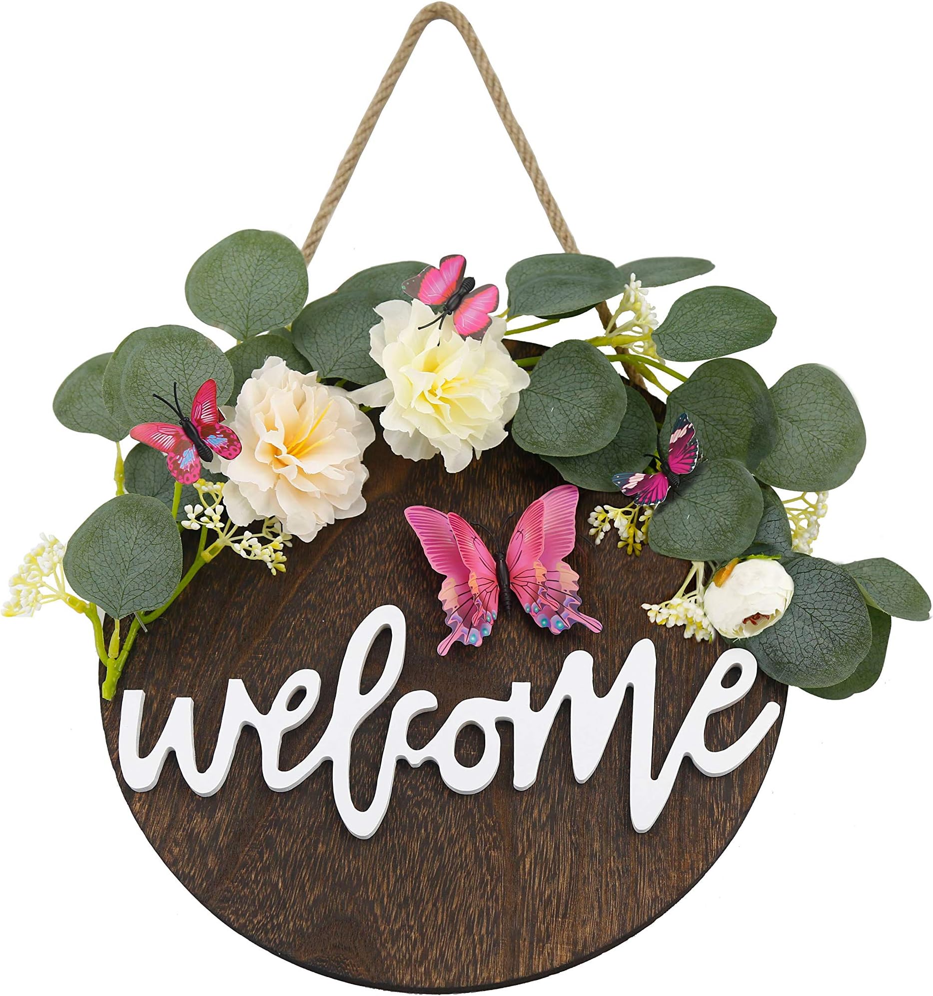 Amazon.com: Fegwave 20" Eucalyptus Wreath for Front Door Spring Summer ...