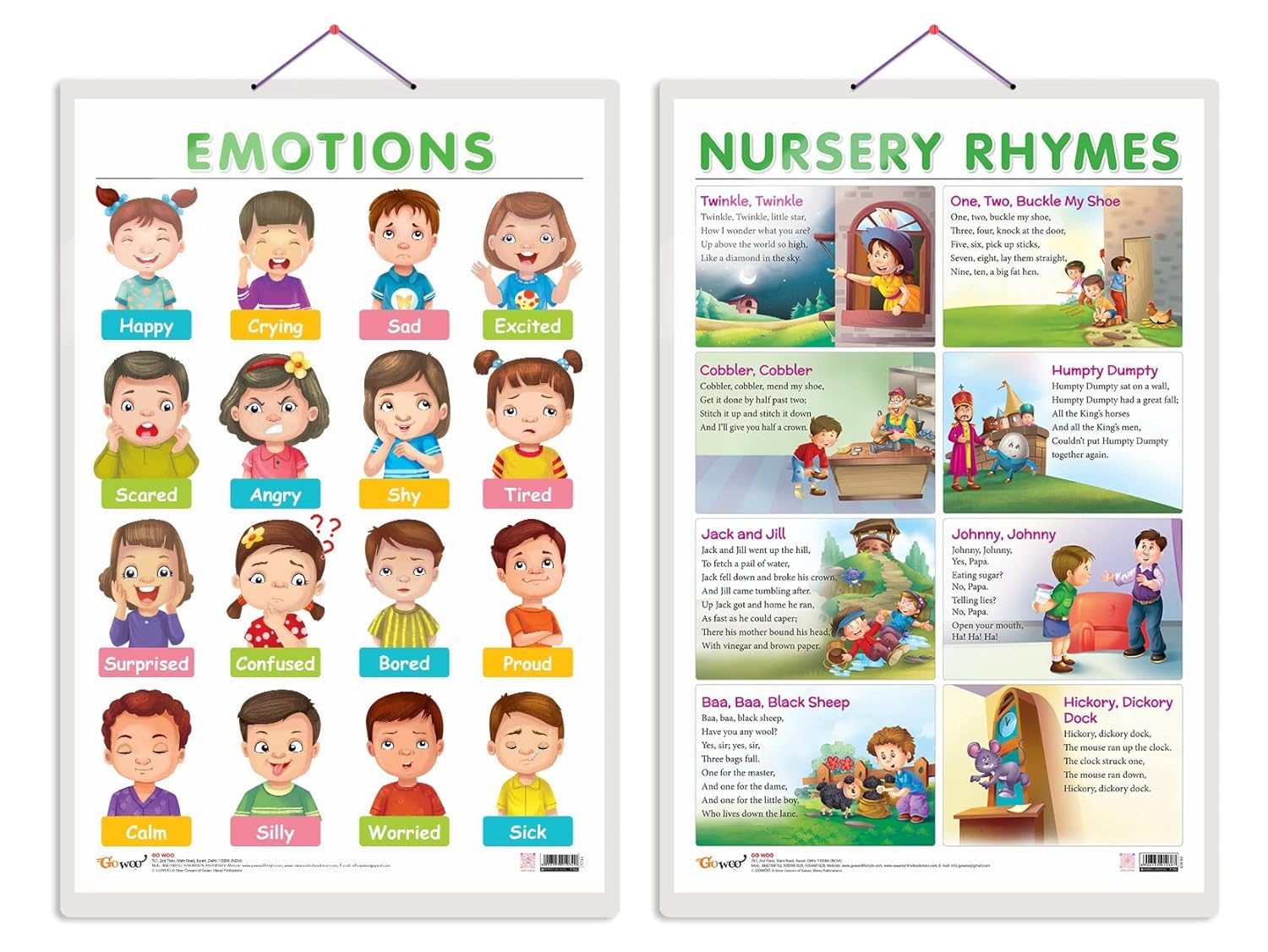 Set of 2 EMOTIONS and NURSERY RHYMES Early Learning Educational Charts ...