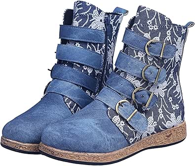 Amazon.com | Crzidha Stylish Floral Print Leather Ankle Boots,Stylish ...