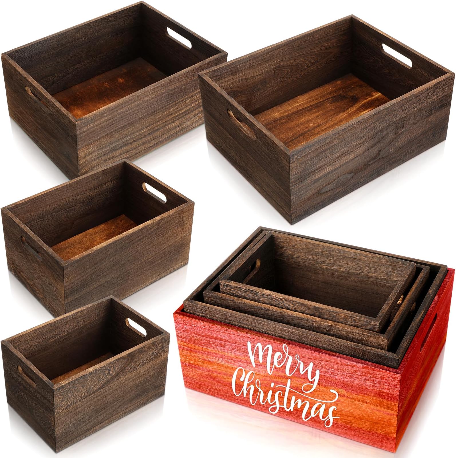 Amazon.com: Steezu Nesting Wood Storage Boxes, Burnt Umber Stained ...