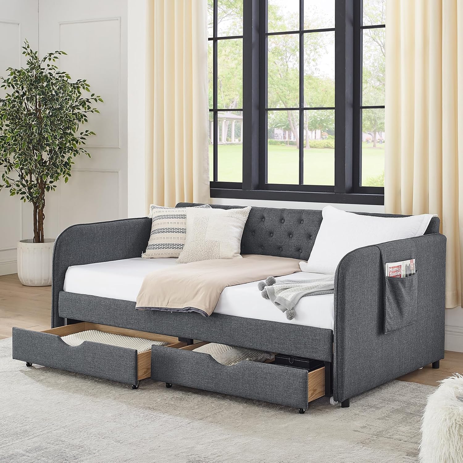 Amazon.com: Upholstered Twin to King Daybed, Twin Day Bed with Trundle ...