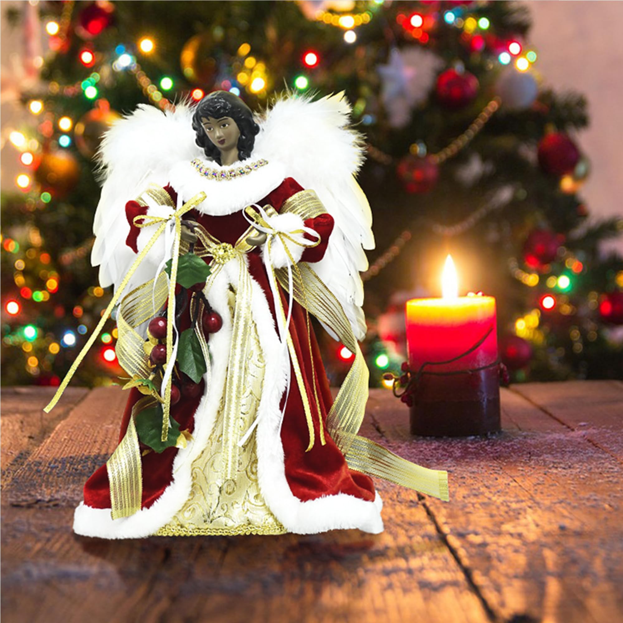 Black Haired Angel Tree Topper Christmas Angel Tree Topper Handmade