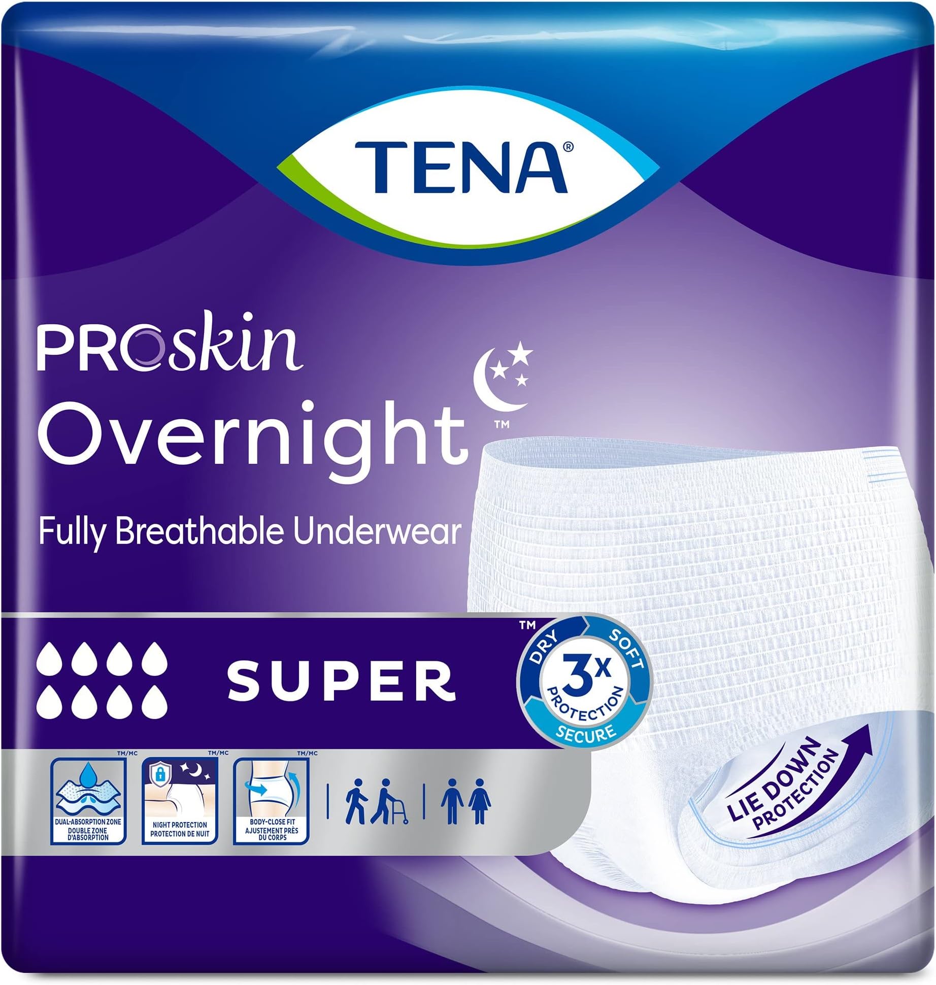 Amazon.com: TENA ProSkin Super Adult Incontinence Brief XL Heavy Absorbency Overnight, 68011, 15 ...