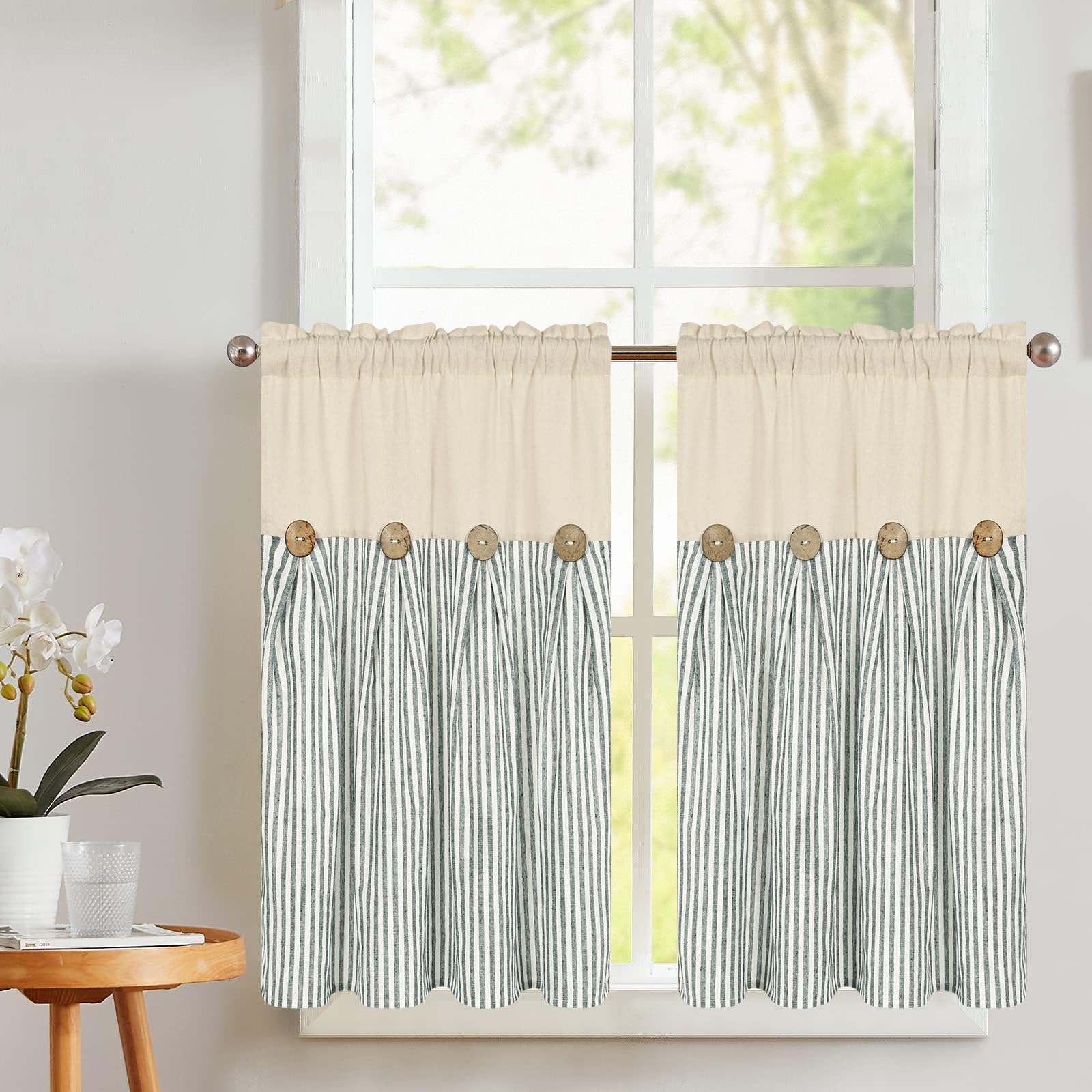 Amazon.com: Cotton Linen Farmhouse Kitchen Curtains 24 Inch Boho Rustic ...