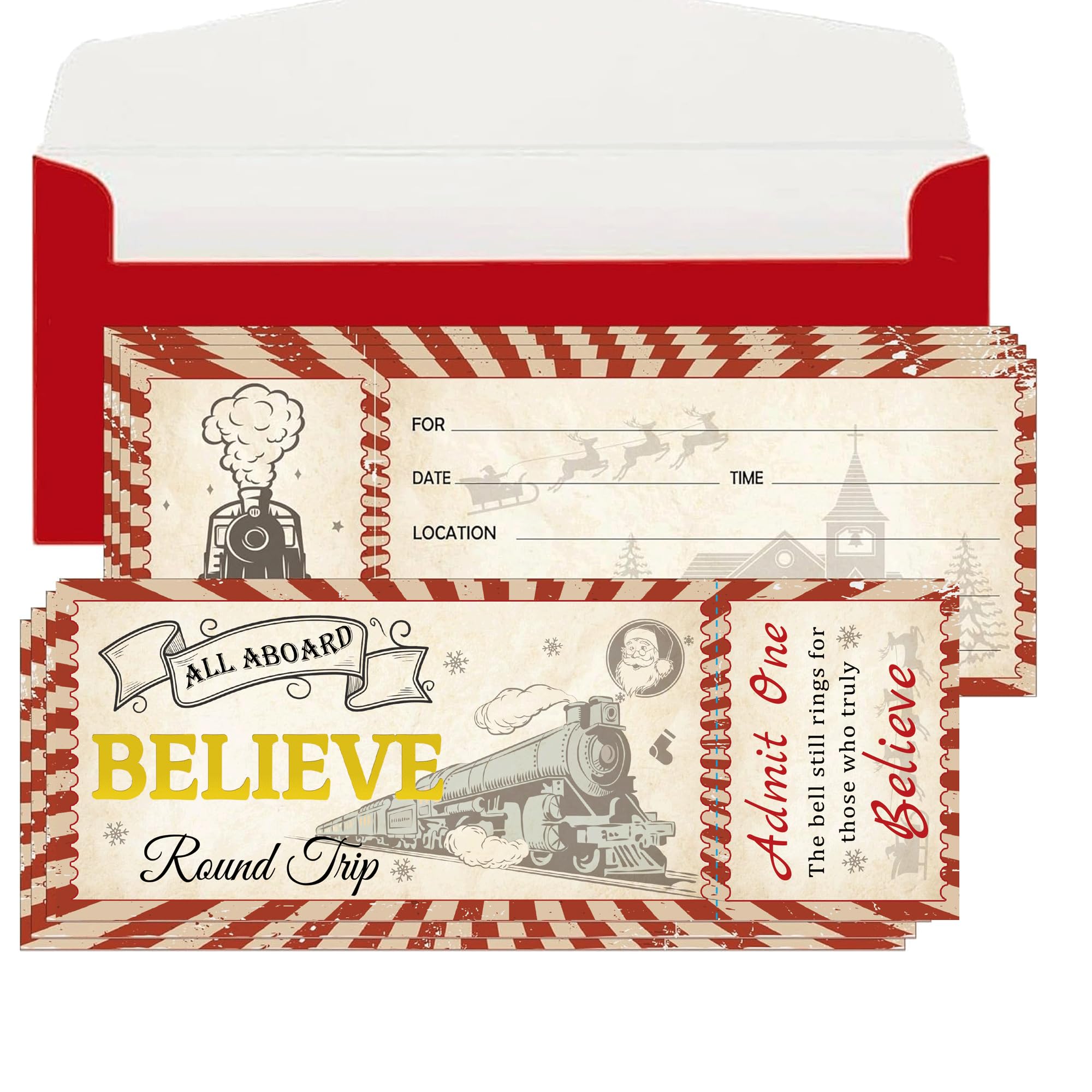 Amazon.com : Christmas Believe Train Ticket Invitations Card Vintage ...
