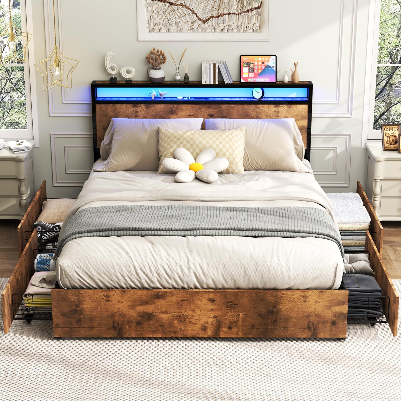 Amazon.com: EnHomee Full Size Bed Frame with 6 Storage Drawers Full Bed ...