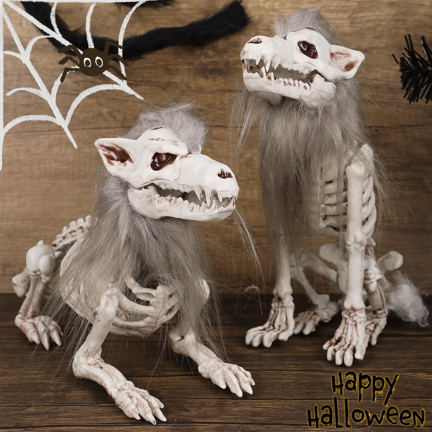 Amazon.com: yosager 2 Pack Halloween Skeleton Wolf Decorations, Pose-N ...