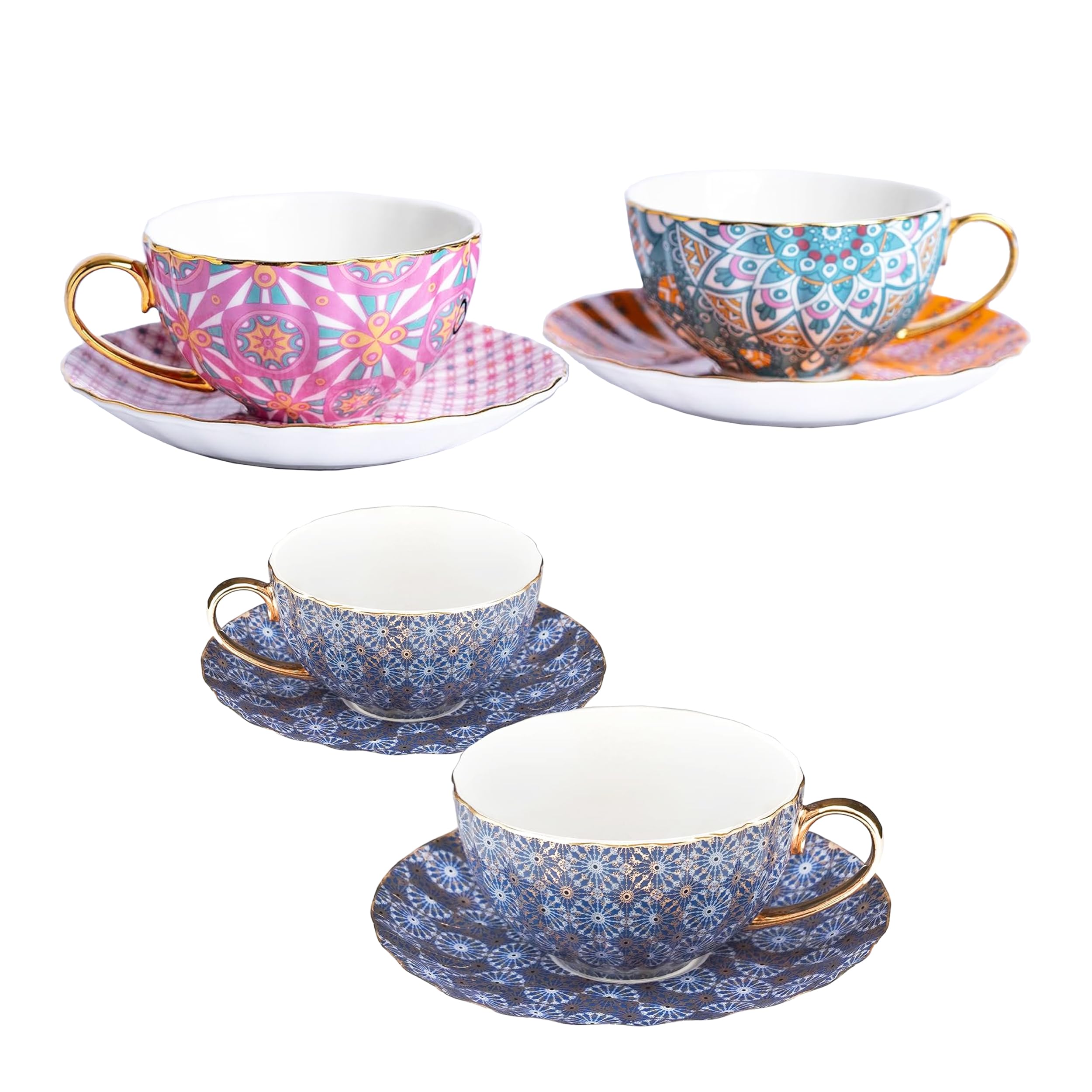 Amazon.com | TERESA'S TEASET Porcelain Tea Cups and Saucers Set of 2, 6 ...