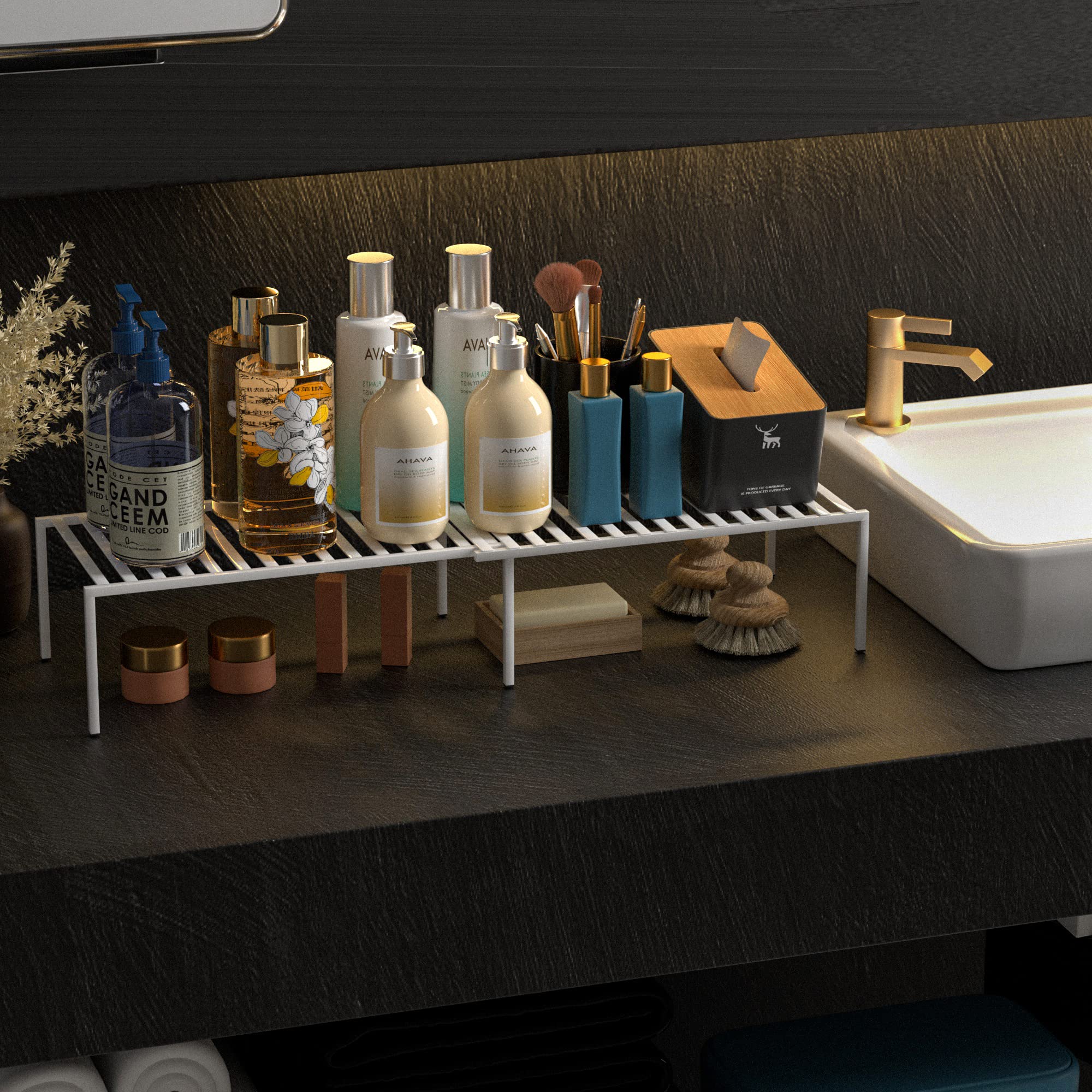 Redrubbit 2 Pack Expandable Cabinet Storage Shelf Rack - Kitchen ...