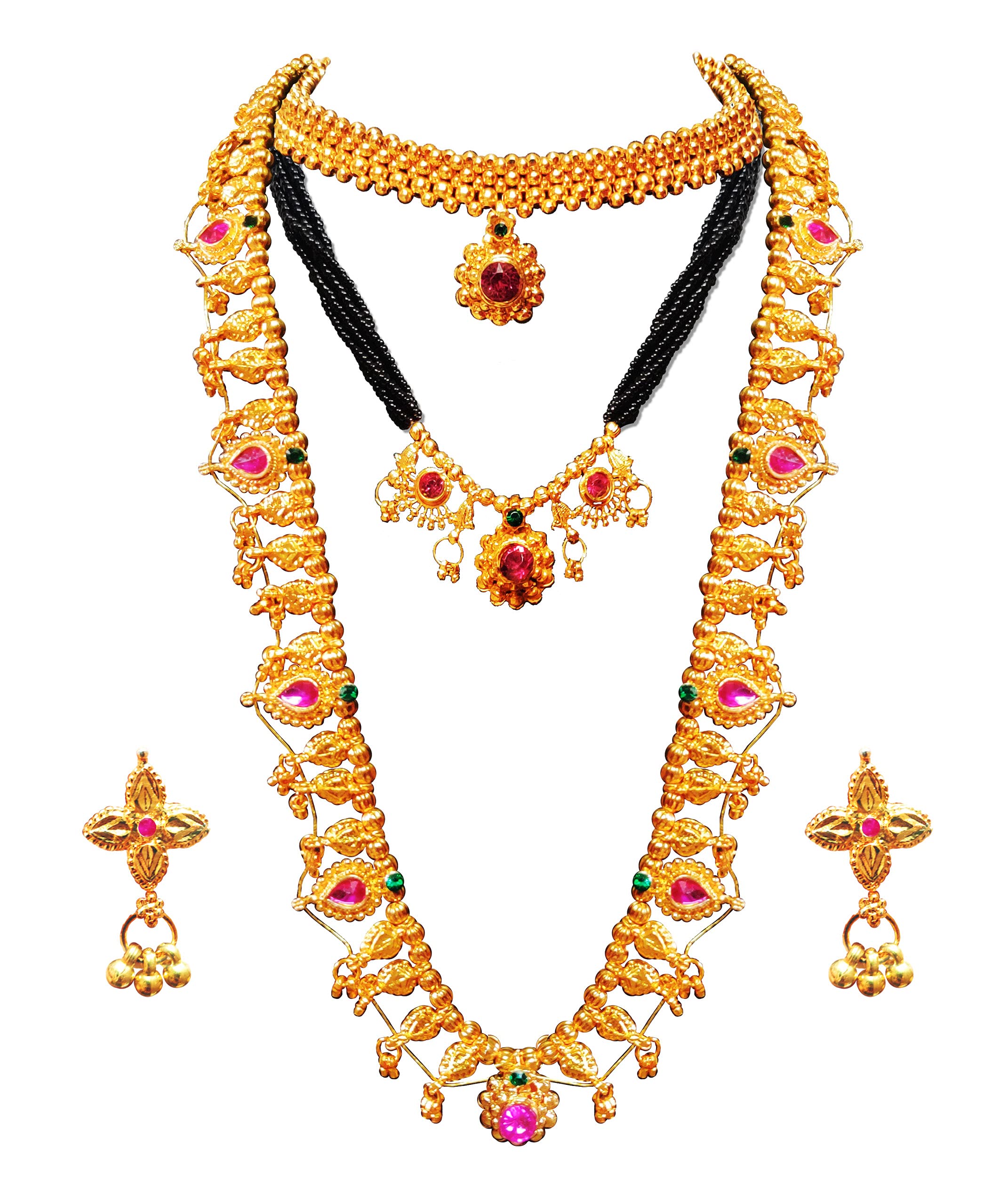 Buy 3 Necklace Set Maharashtrian Jewellery Set - Kolhapuri Saaj ...