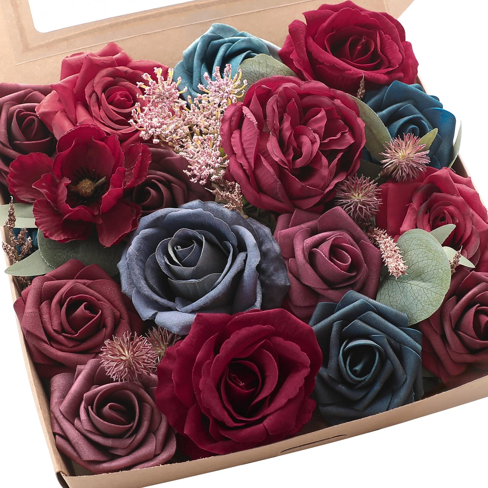 Amazon.com: Floroom Burgundy Navy Blue Artificial Flowers Marsala Fake ...