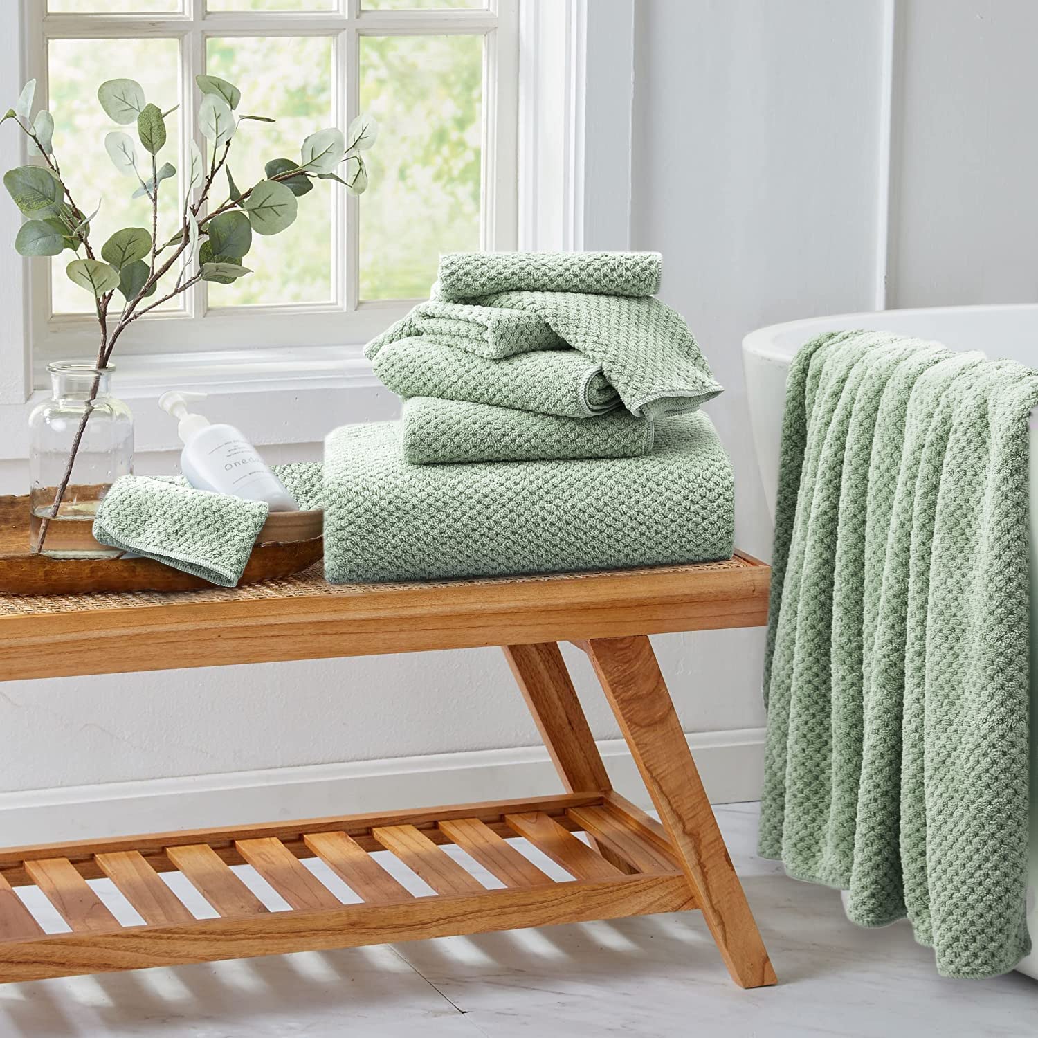 Bathroom Towel Set Green 4 Pack-35x70 Towel,600GSM Ultra Soft ...
