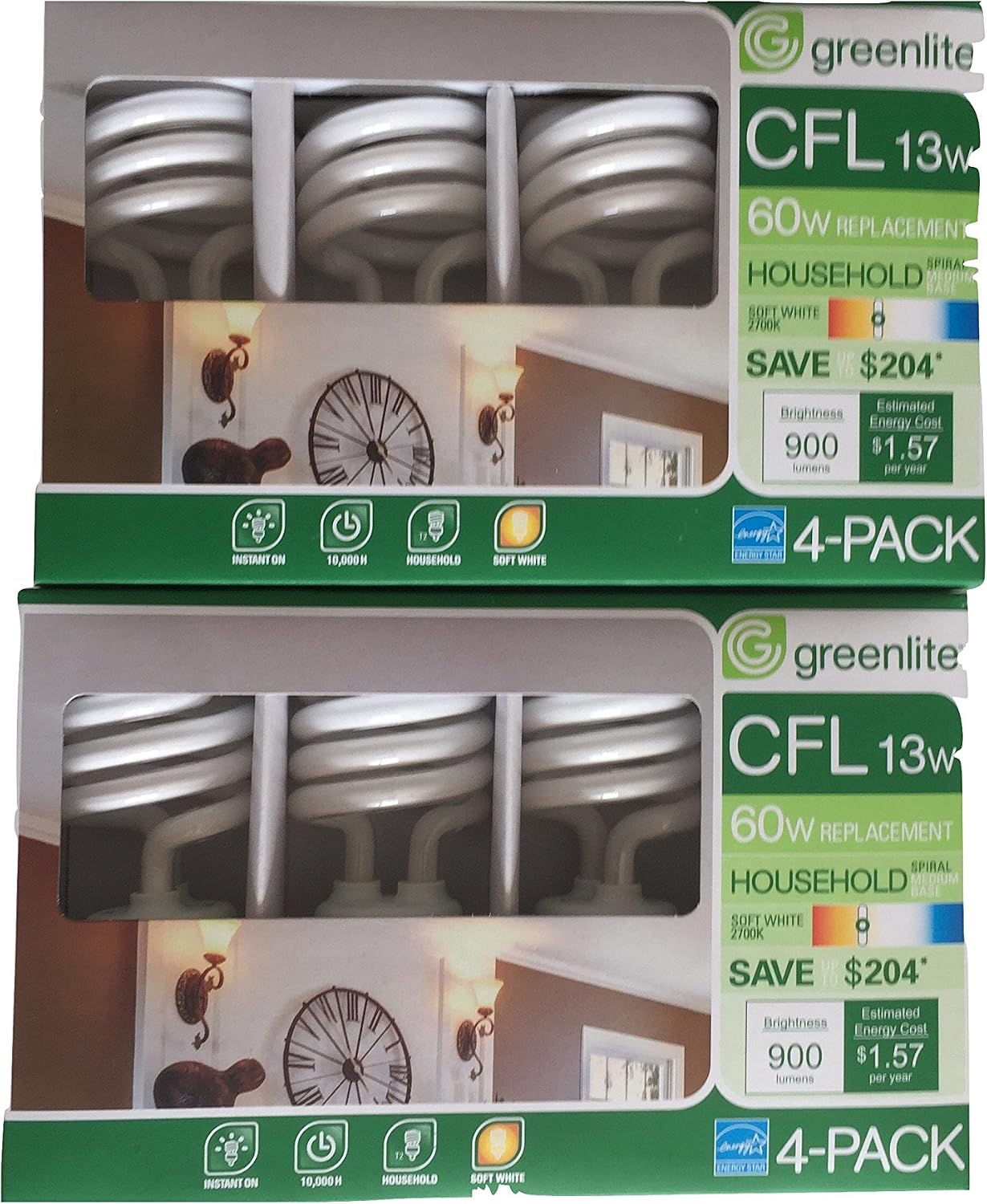 Greenlite Compact Fluorescent Light Bulbs CFL 13W 900 Lumens 60W ...
