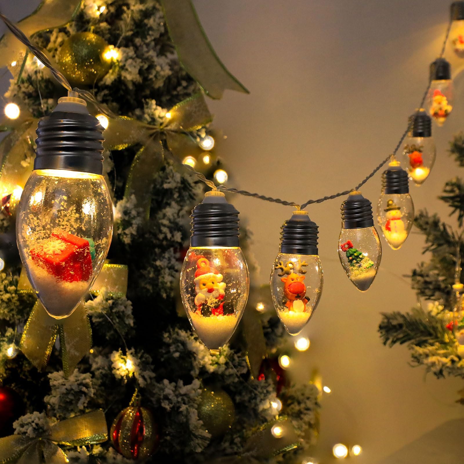 2Pcs Christmas Snow Globe String Lights Indoor Decorations 6.6 FT 10 ...