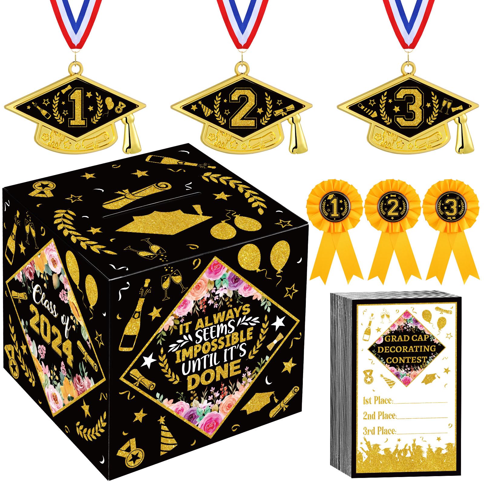 Graduation Cap Decorating Contest Ballot Box with 50 Pcs Voting Cards ...