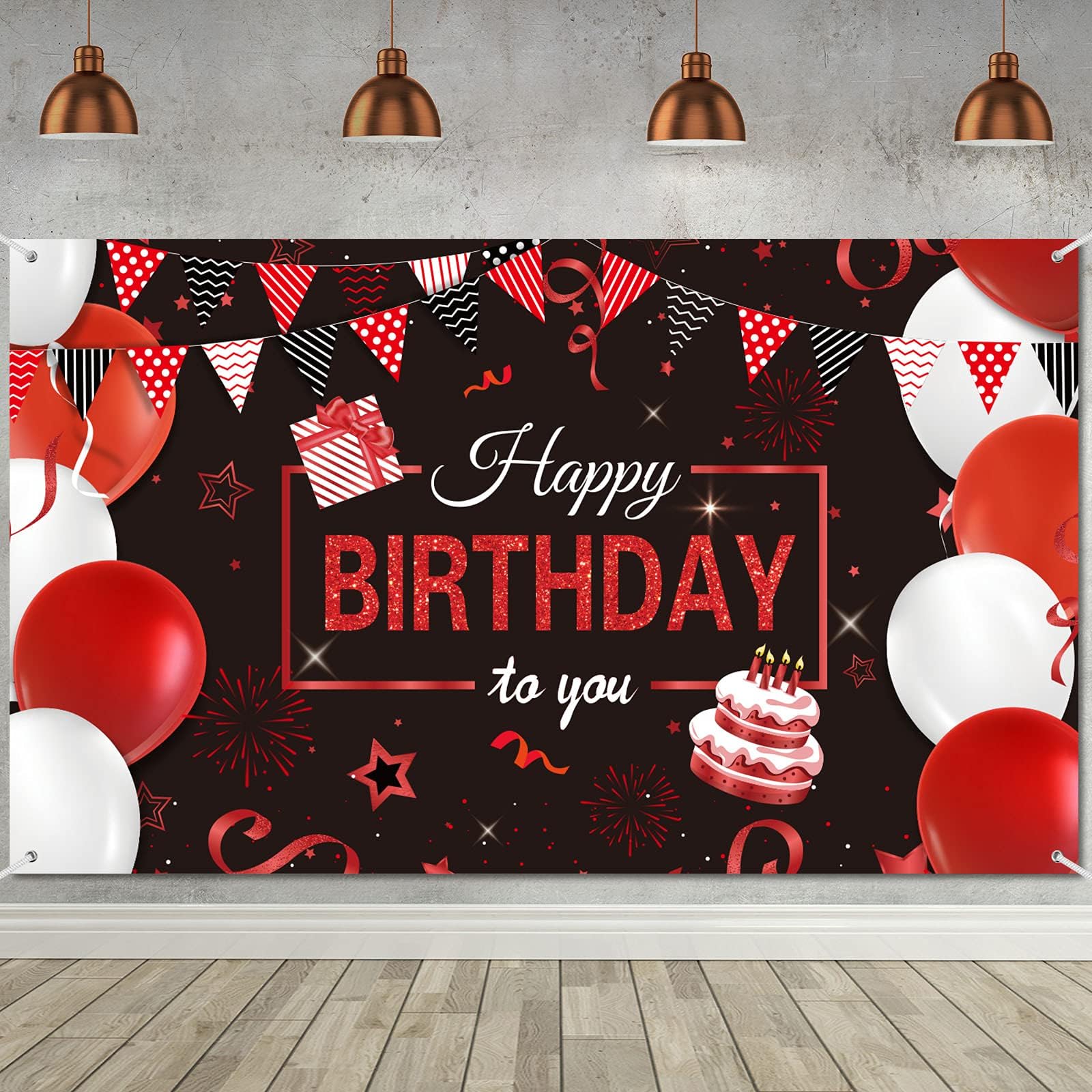 Amazon.com : Happy Birthday Red and Black Banner Backdrop Photo Props ...