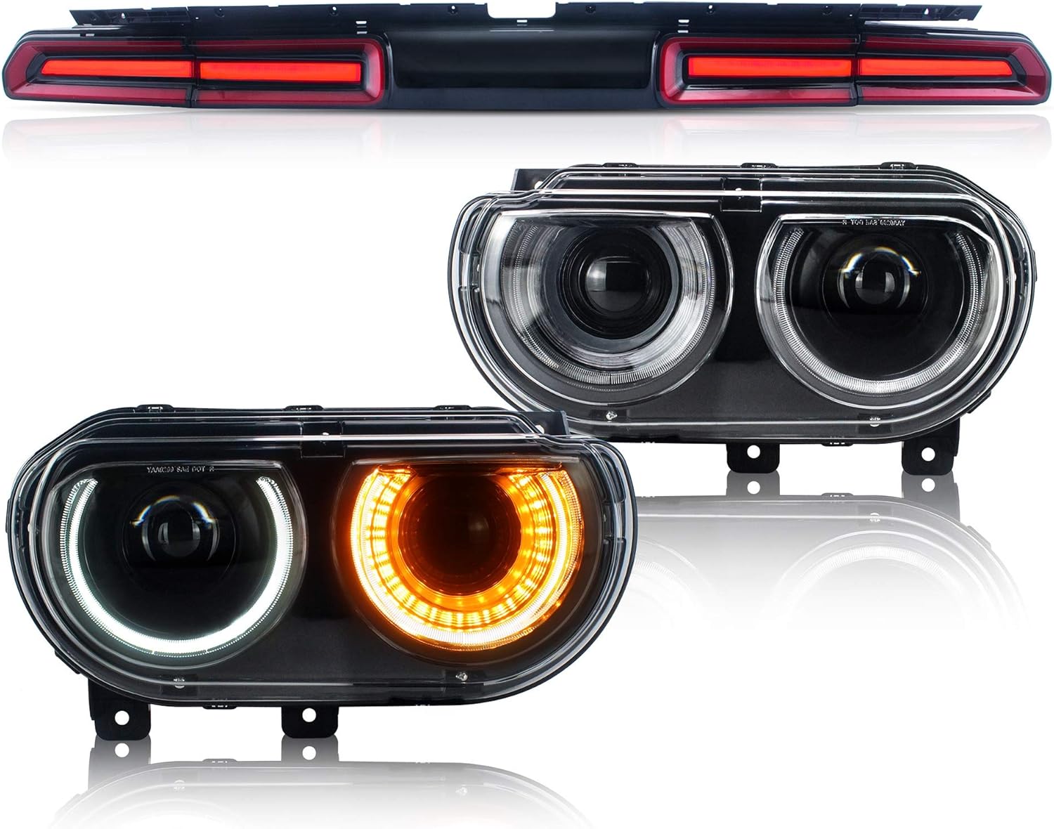Amazon.com: VLAND Projector LED Headlights & Red Clear Taillights for ...