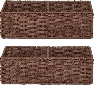Amazon.com: Vagusicc 2-Section Wicker Storage Basket, Hand-Woven Paper ...