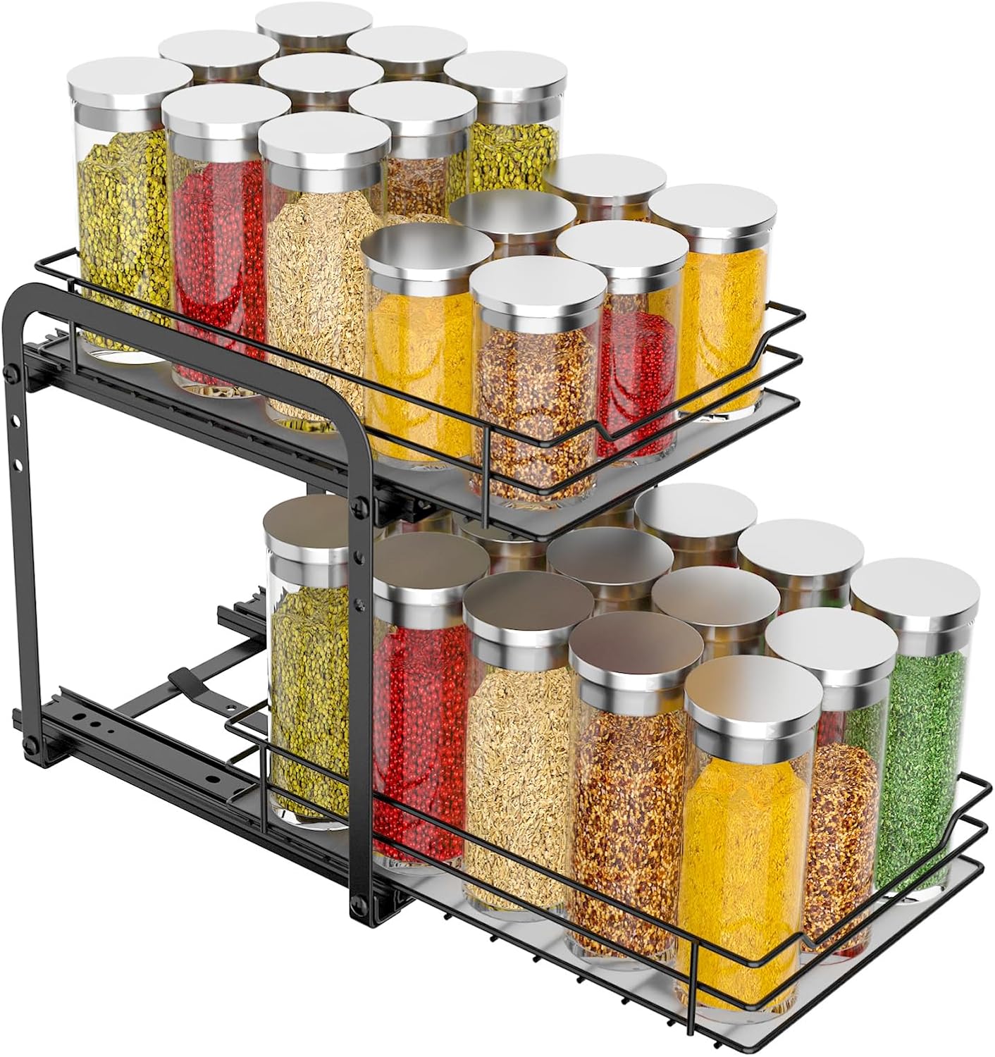 MAYZOLOP Gewürzregal Ausziehbar, Schrank Organizer Küche, 2 Etagen Gewürzaufbewahrung, Oberen ...