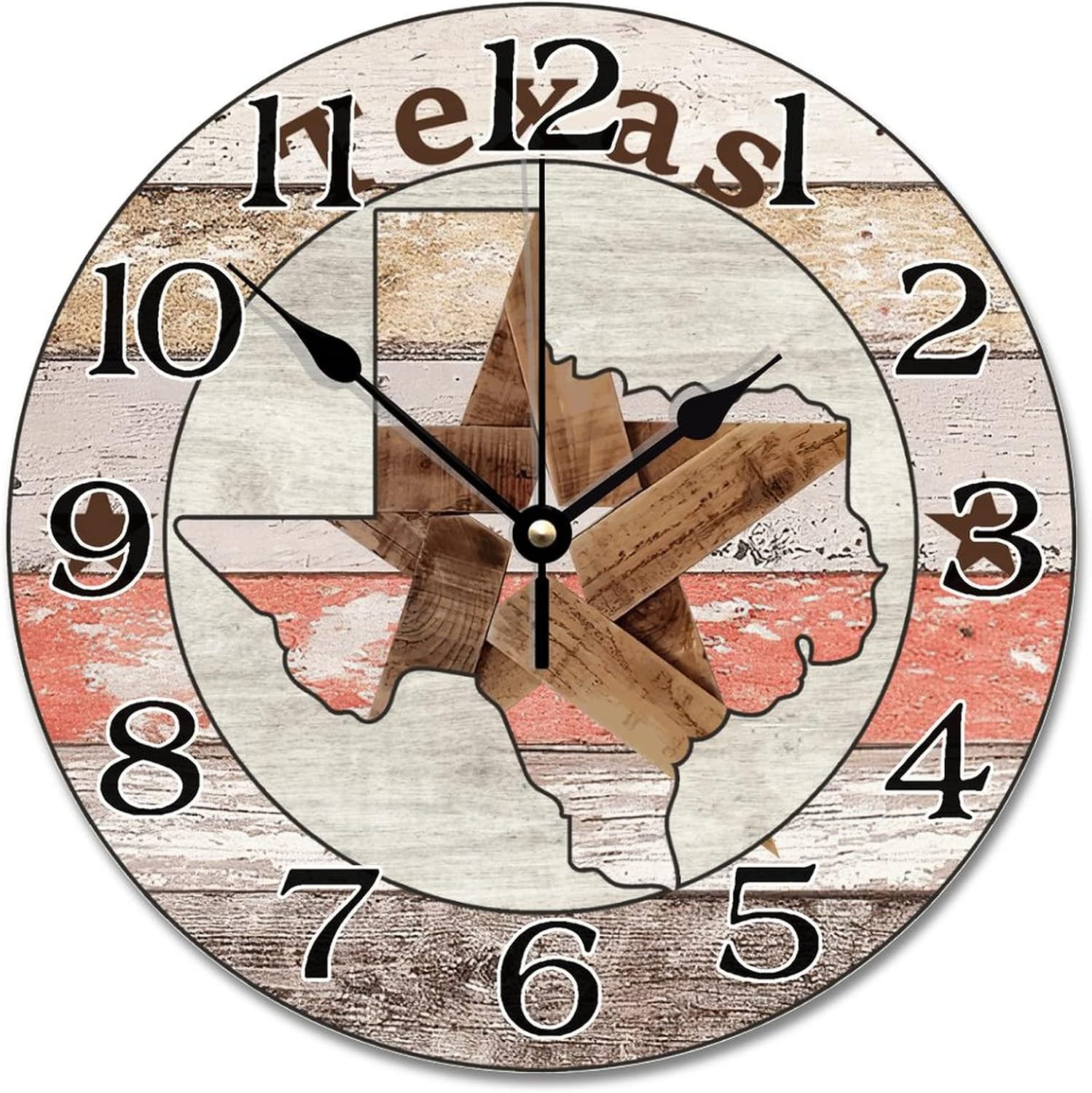 Amazon.com: Retro Western Texas Star Wall Clock Texas Map Clock Vintage ...