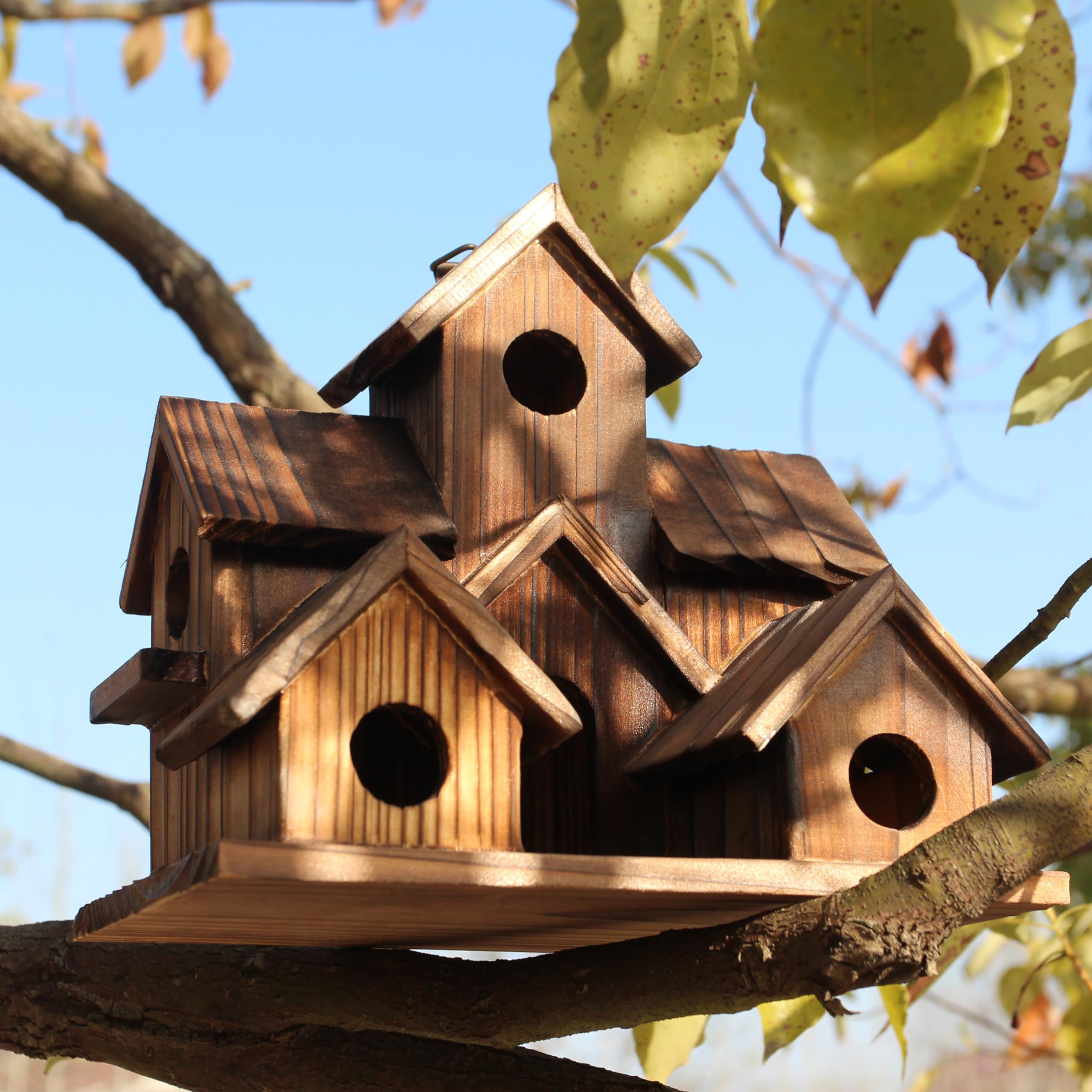 Amazon.com: Bird Houses for Outside,Outdoor 6 Hole Wooden Bird House ...
