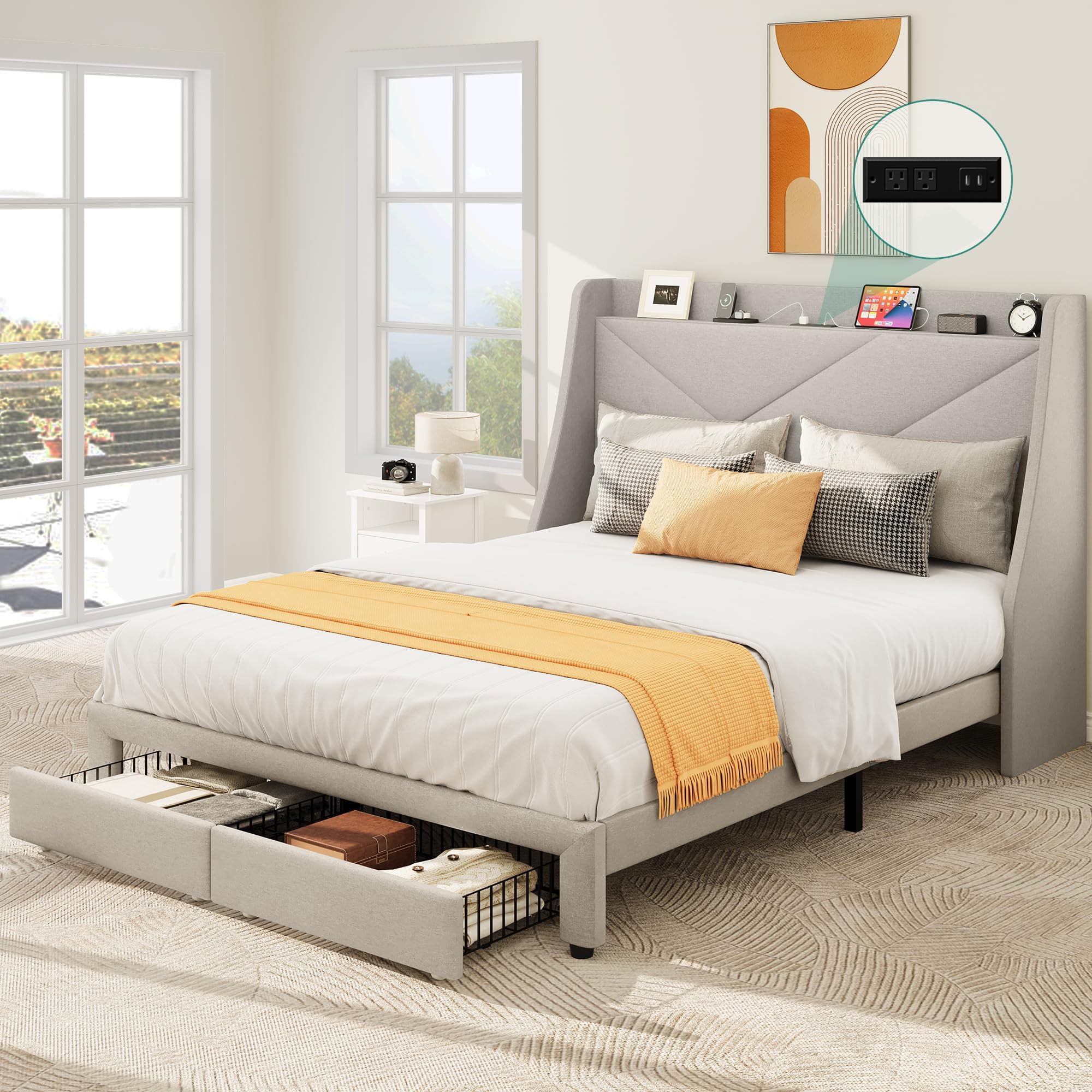 Amazon.com: Feonase Queen Size Bed Frame with Type-C & USB Ports ...